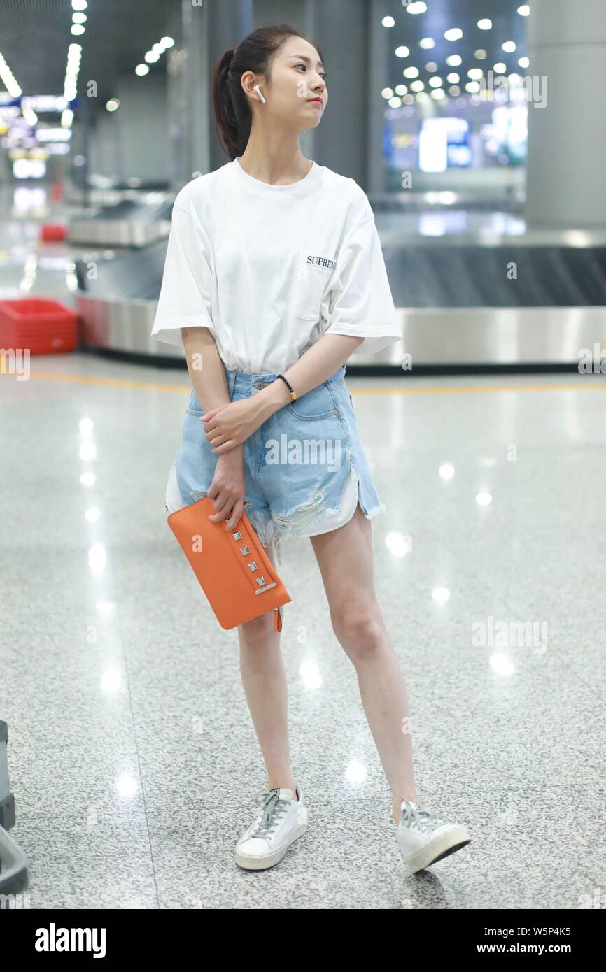 Chinese actress Yukee Chen or Chen Yuqi arrives at the Beijing Capital ...