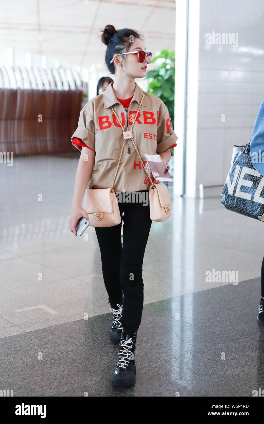 Chinese actress Jelly Lin or Lin Yun arrives at the Beijing Capital ...