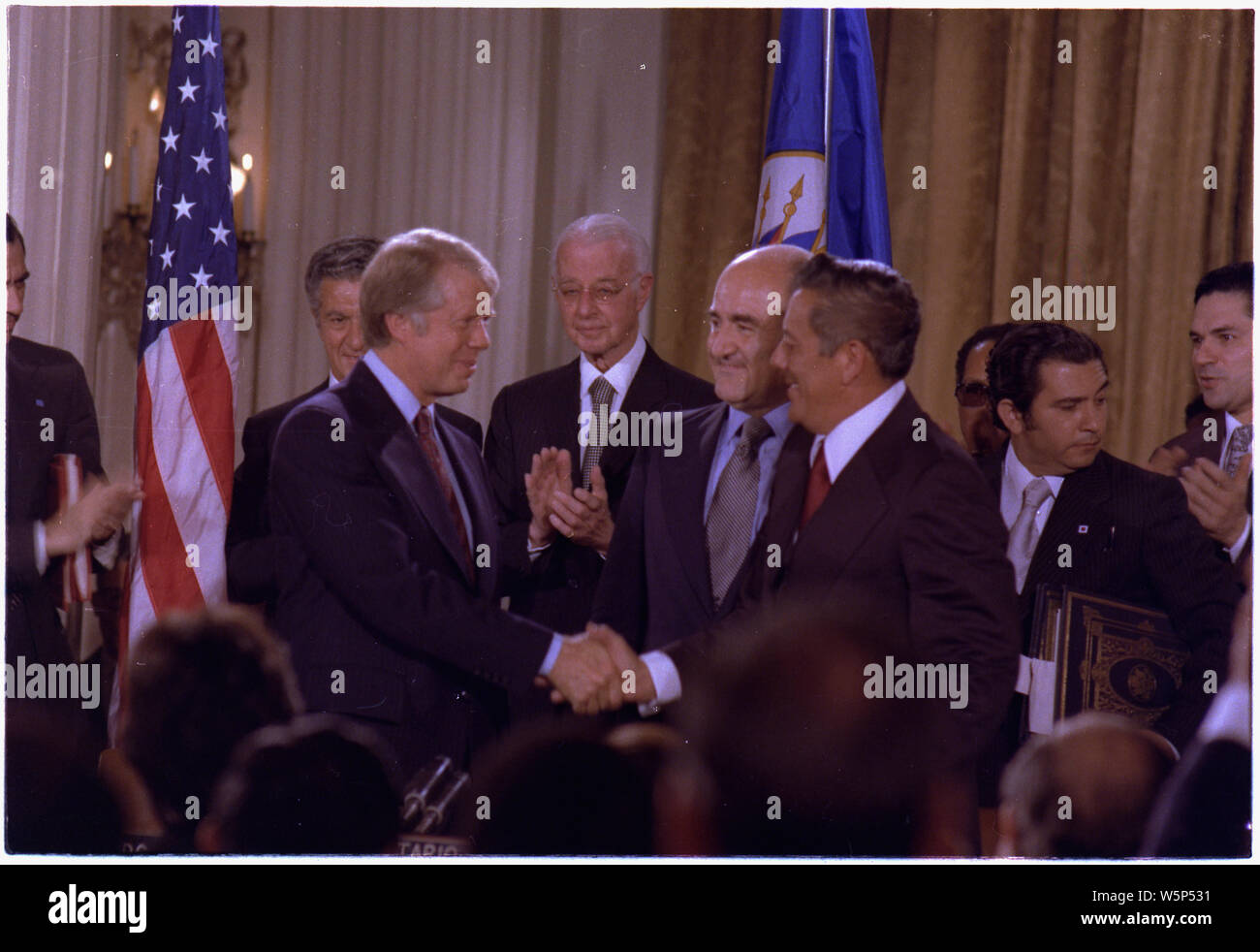 Jimmy Carter and General Omar Torrijos shake hands after signing the ...
