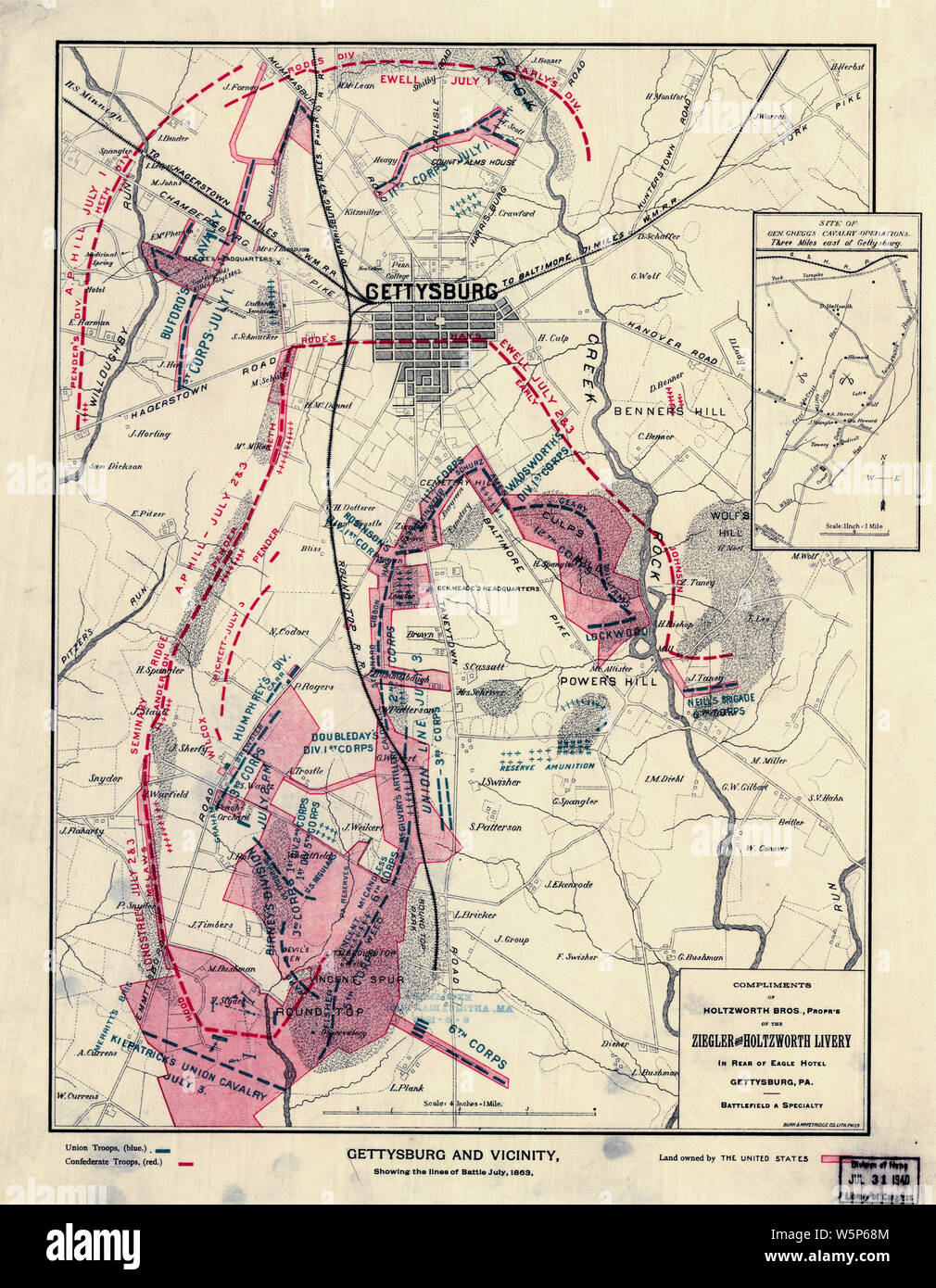 Civil War Maps 0445 Gettysburg and vicinity showing the lines of battle ...