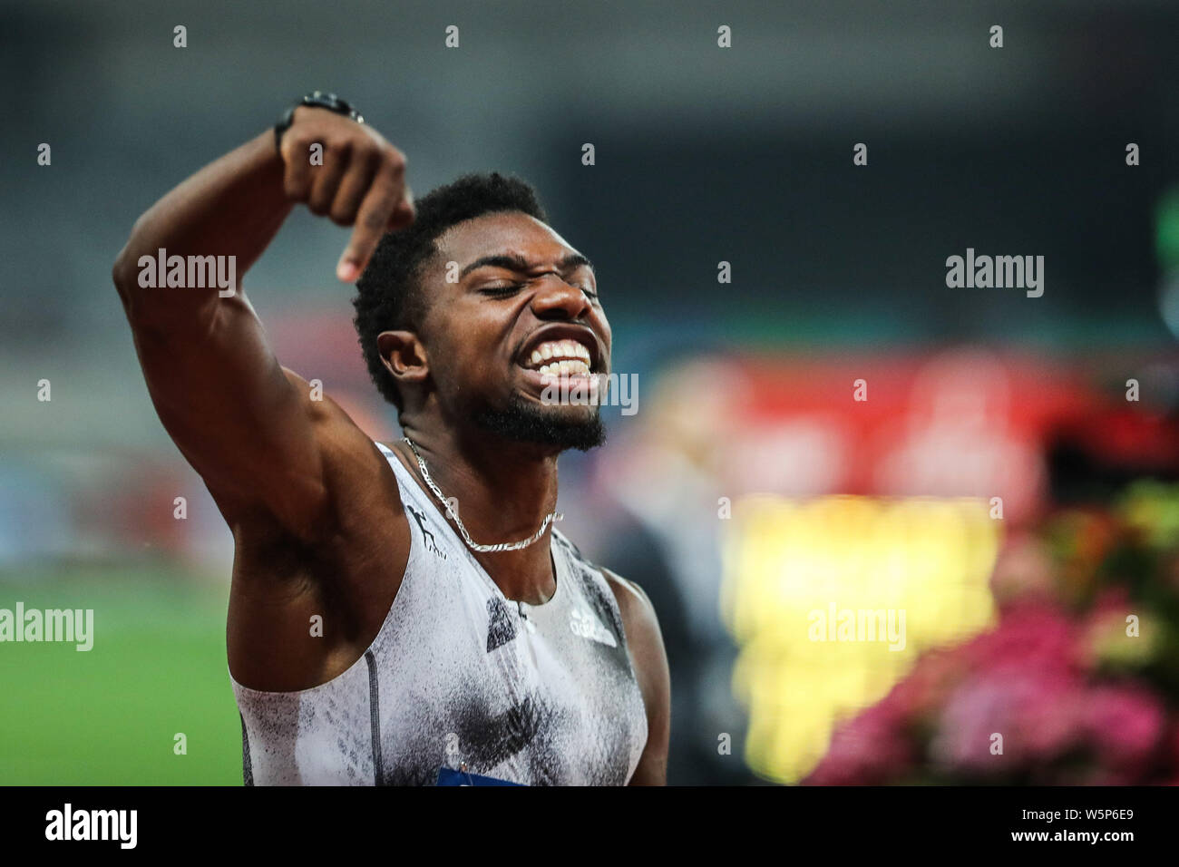 American professional track and field athlete Noah Lyles celebrates ...