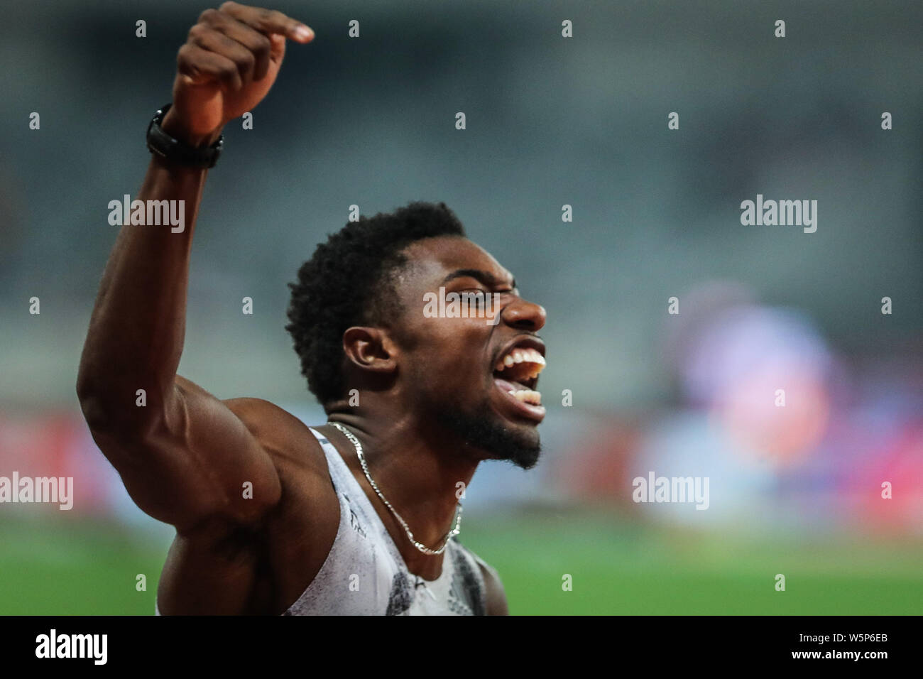 American professional track and field athlete Noah Lyles celebrates ...