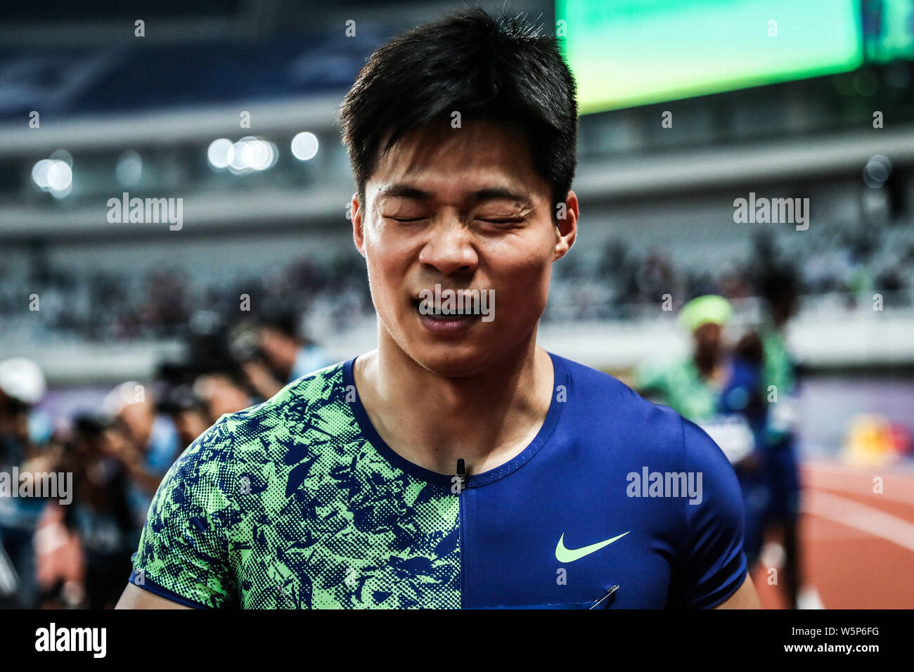 Chinese sprinter Su Bingtian reacts after the 100m Men during the IAAF ...