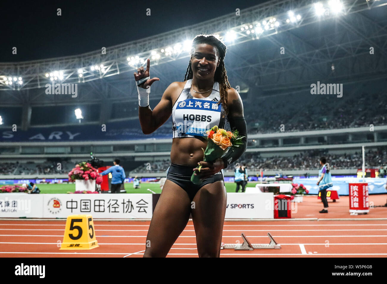 American professional track and field athlete Aleia Hobbs celebrates ...
