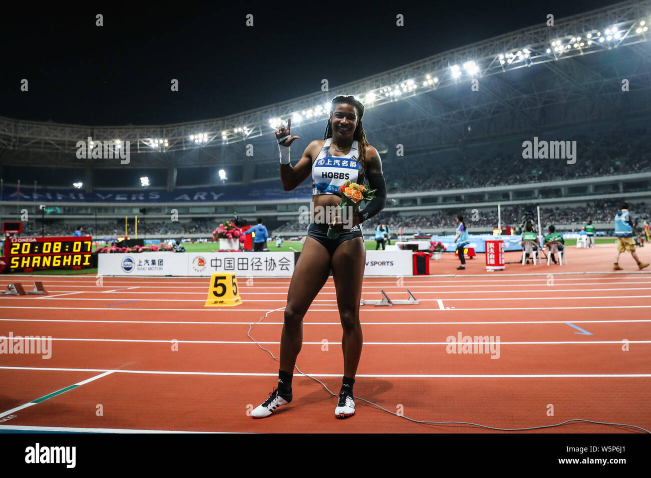 American professional track and field athlete Aleia Hobbs celebrates ...