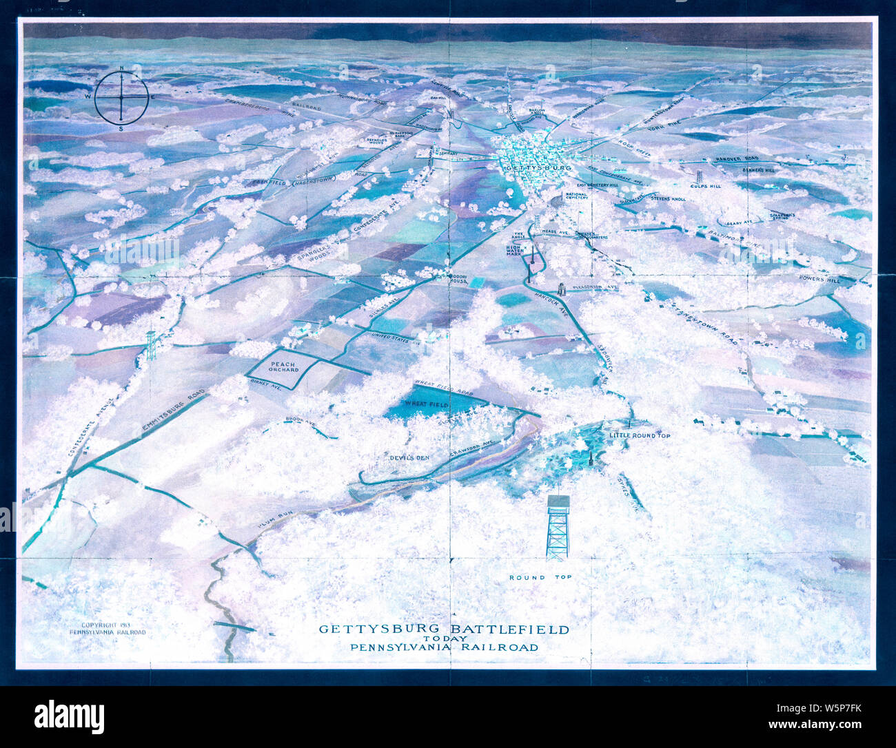 Civil War Maps 0454 Gettysburg battlefield today Pennsylvania Railroad ...