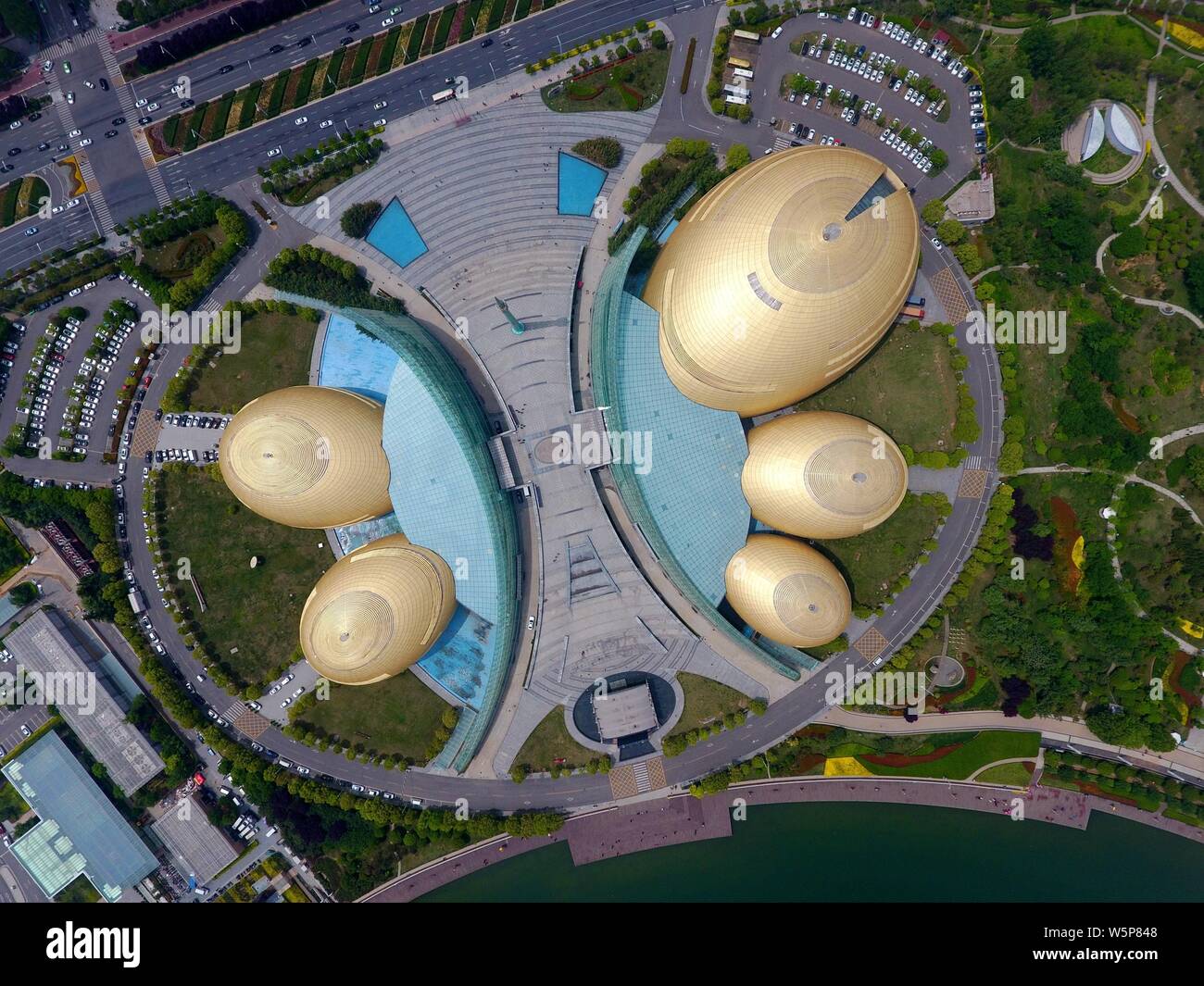 Aerial view of the building complex of Henan Art Center in Zhengzhou ...