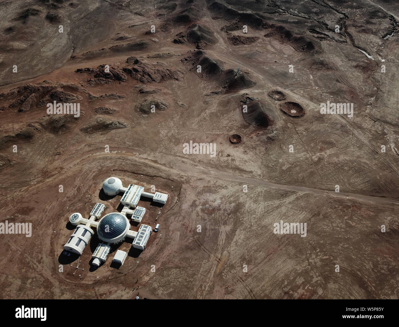 Aerial view of the so-called "Mars Camp" in Jinchang city, northwest ...