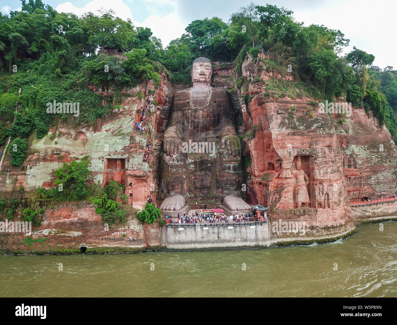 Aerial view of the Leshan Giant Buddha after renovating its damaged ...