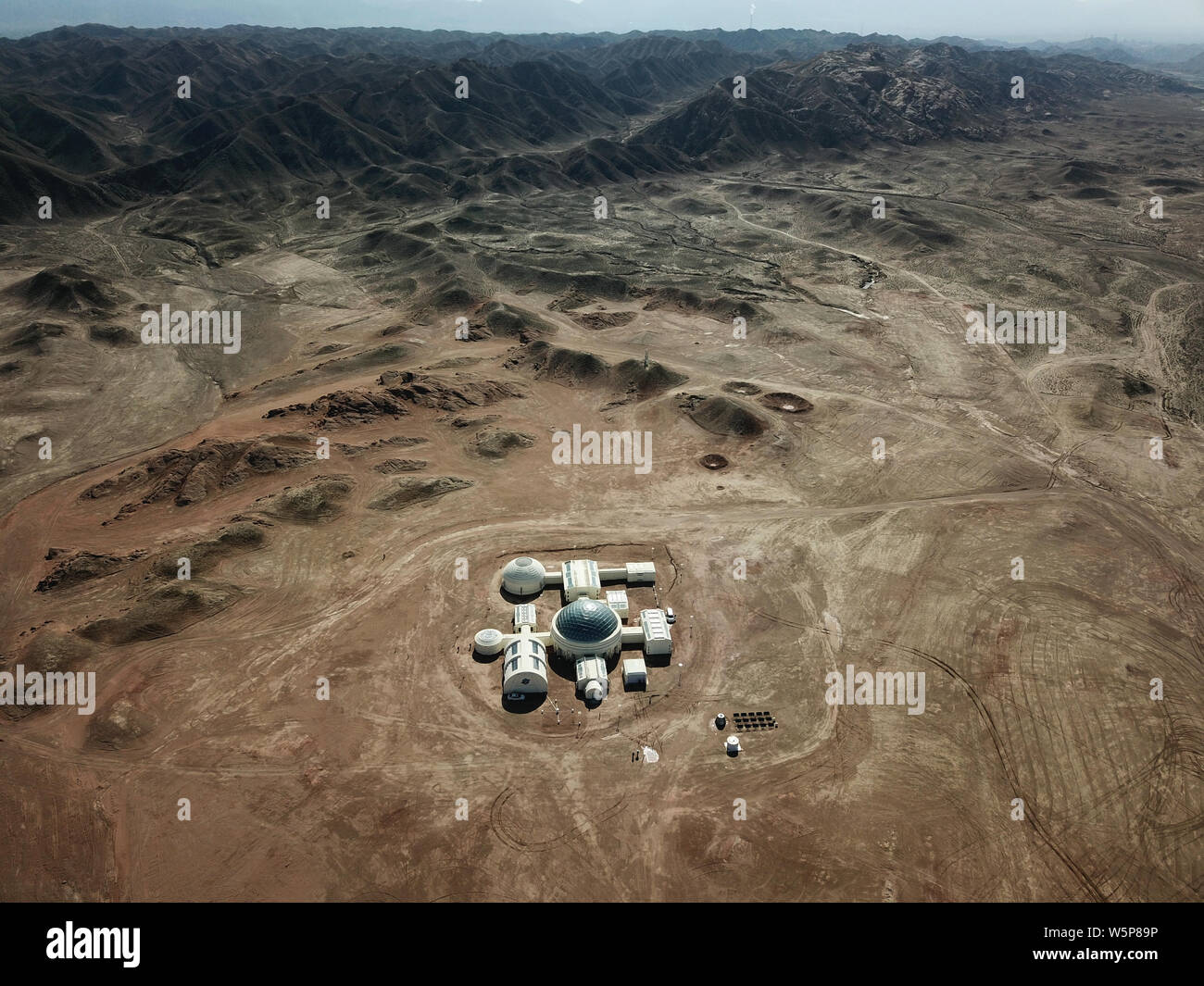 Aerial view of the so-called "Mars Camp" in Jinchang city, northwest ...