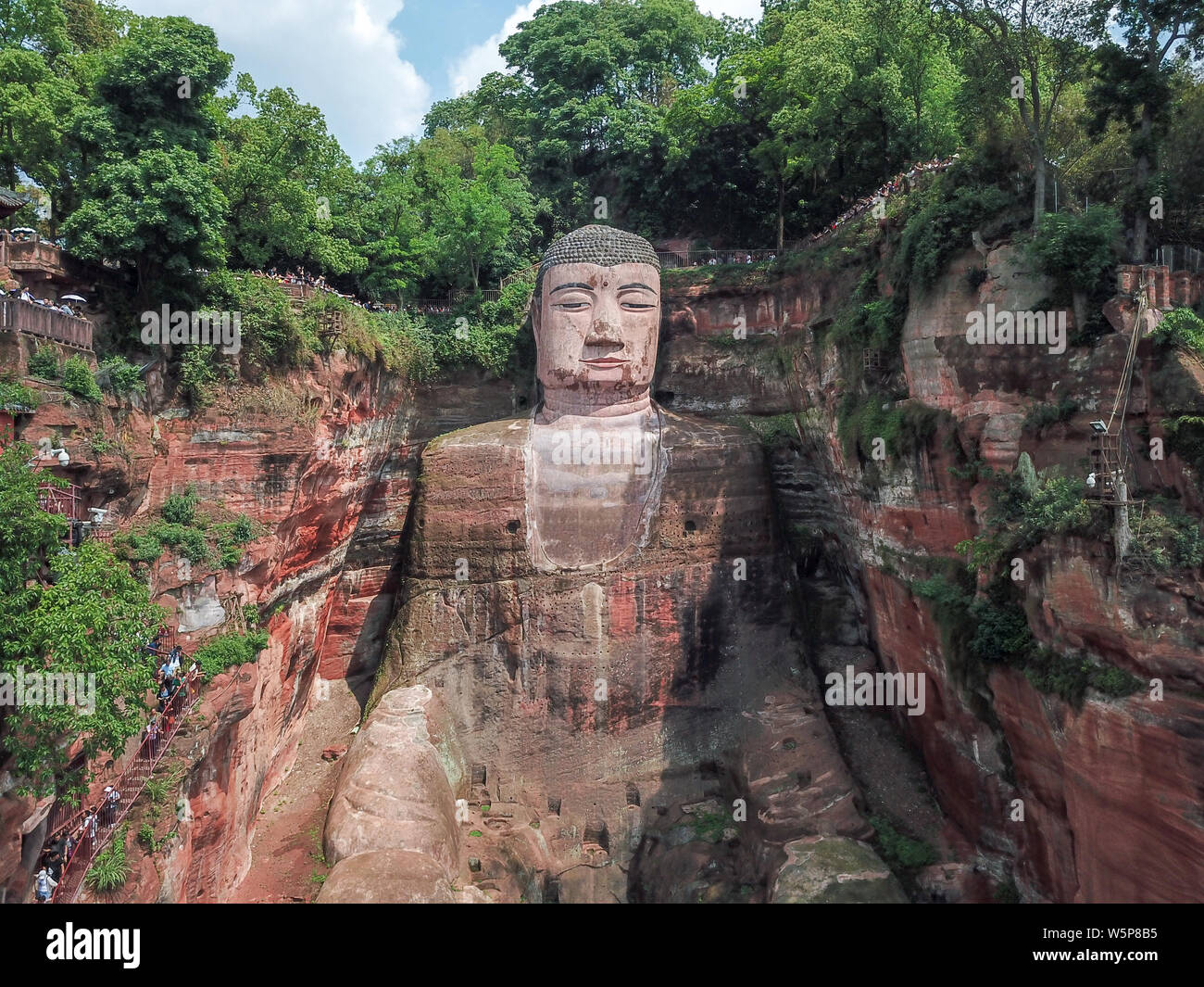 Aerial view of the Leshan Giant Buddha after renovating its damaged ...