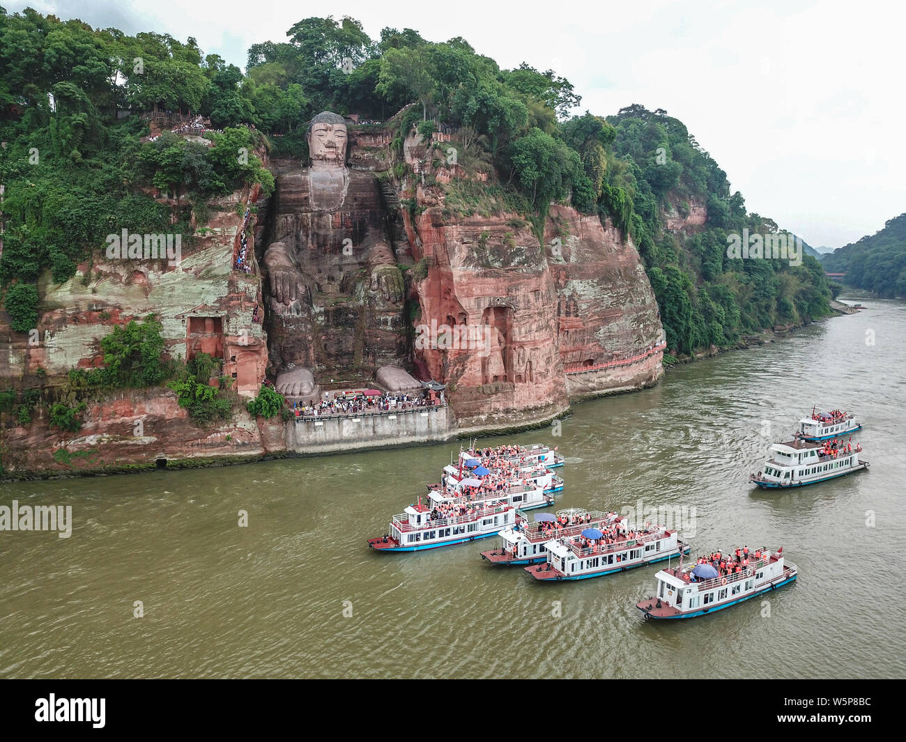 Aerial view of the Leshan Giant Buddha after renovating its damaged ...