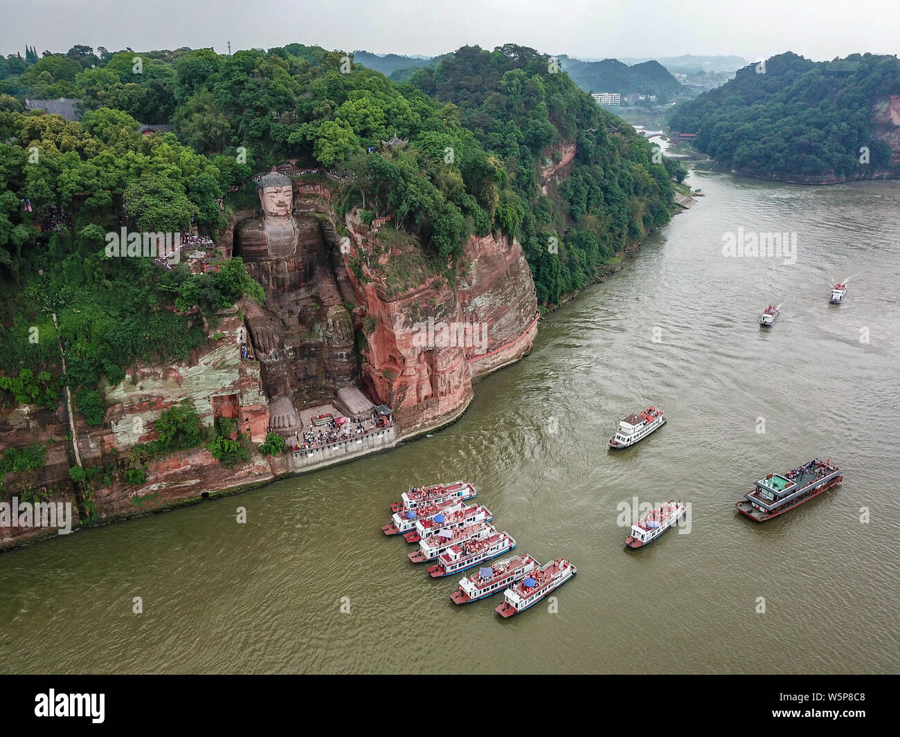 Aerial view of the Leshan Giant Buddha after renovating its damaged ...