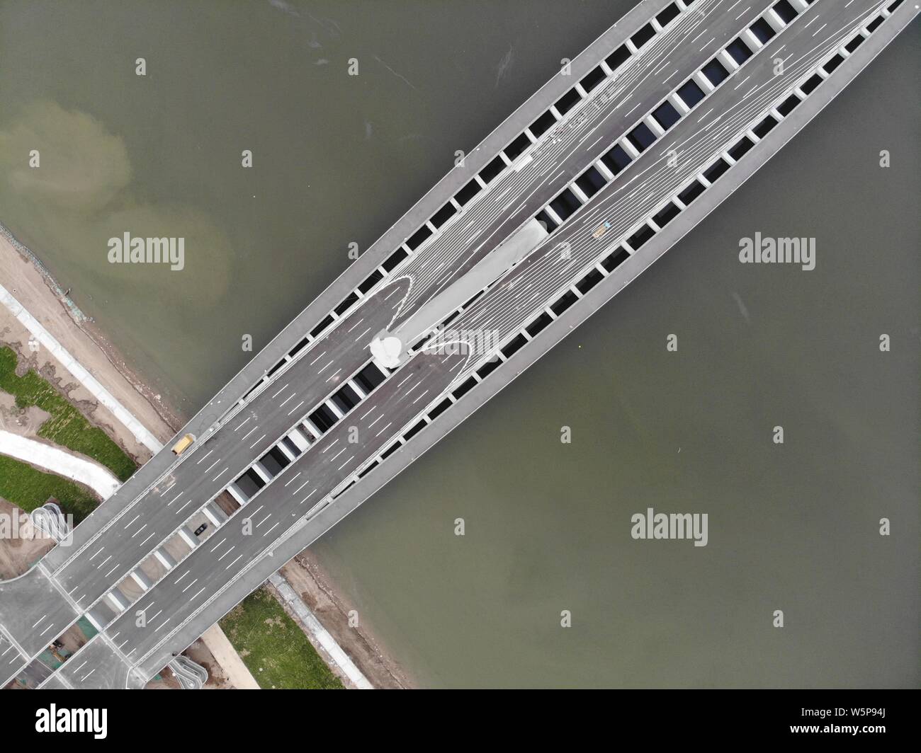Aerial view of the Yingbin bridge featuring the theme of flying dragon ...