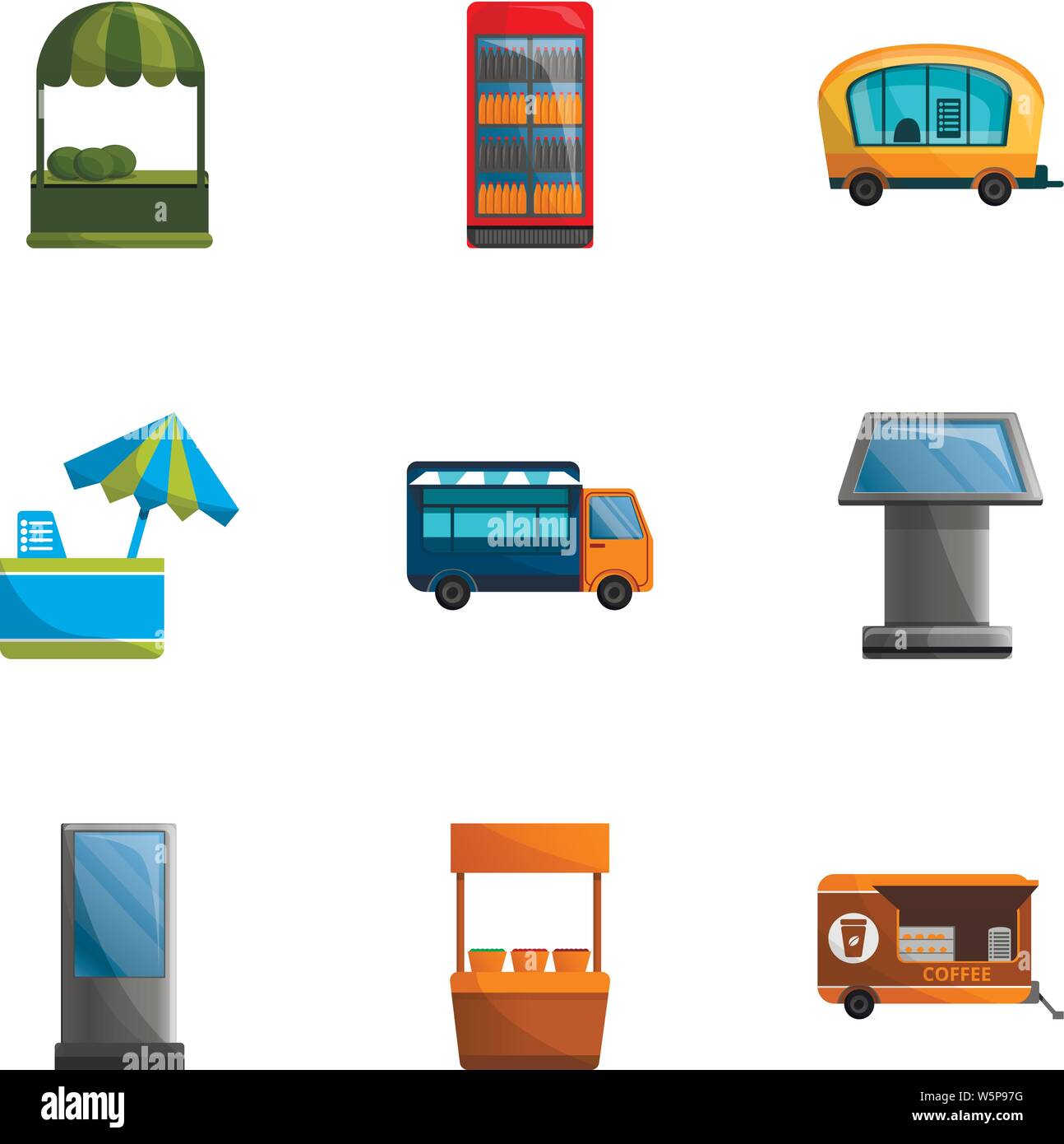 Street shop icon set. Cartoon set of 9 street shop vector icons for web ...