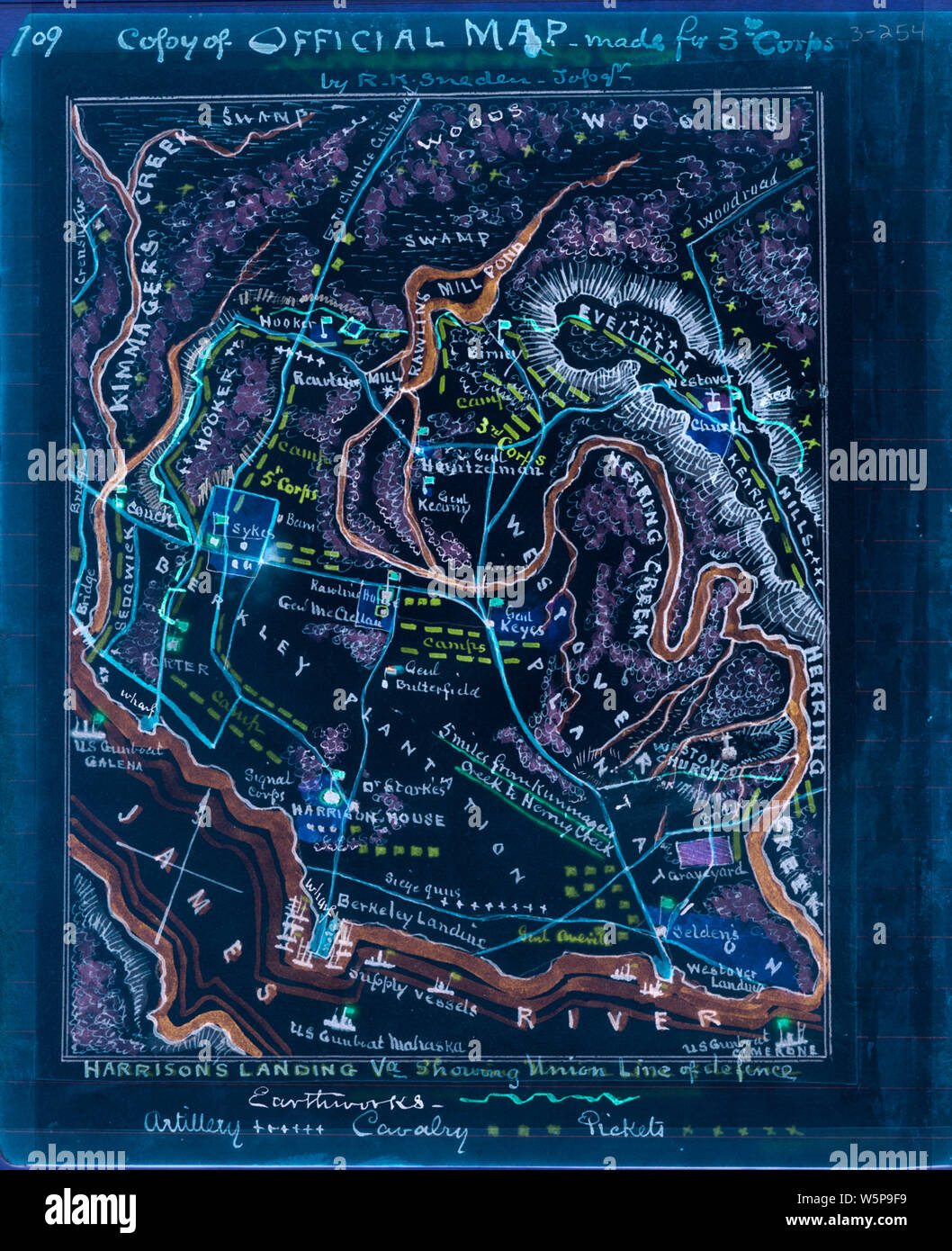 Civil War Maps 0481 Harrison's Landing Va Showing Union line of defence ...