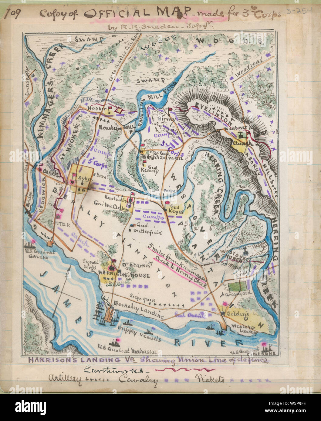 Civil War Maps 0481 Harrison's Landing Va Showing Union line of defence ...