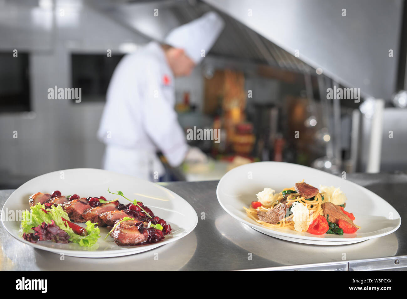 the distribution table in the kitchen of the restaurant. the chef ...