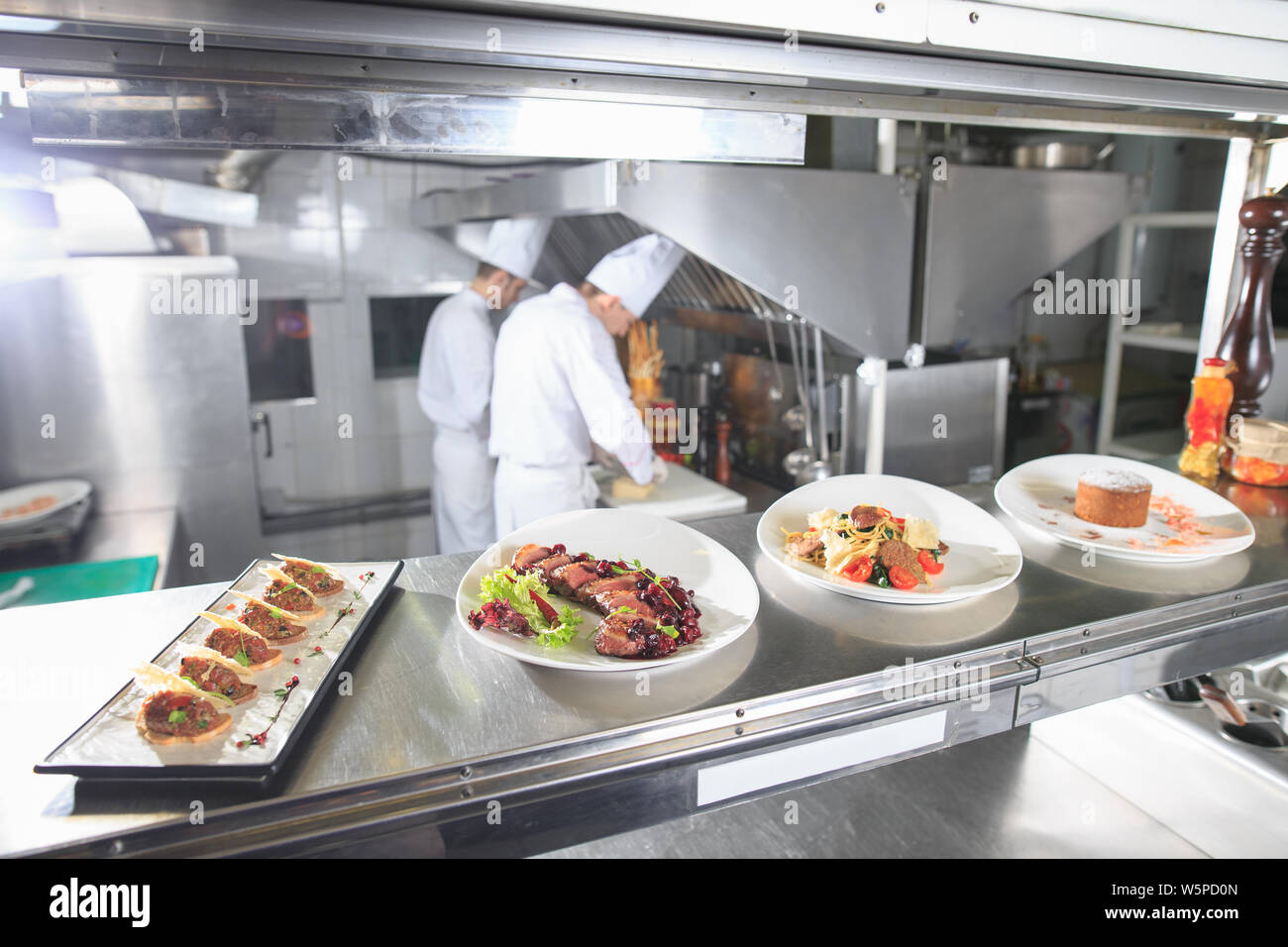the distribution table in the kitchen of the restaurant. the chef ...