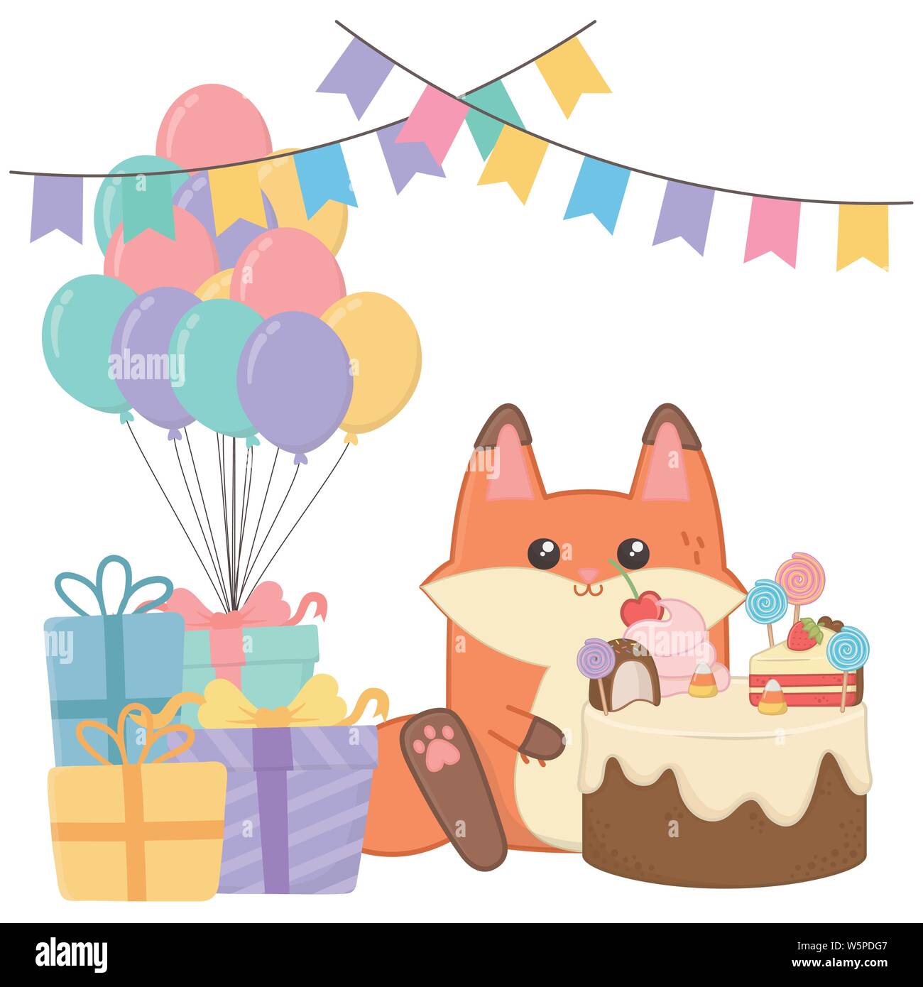 Fox cartoon design, happy birthday celebration decoration party festive ...