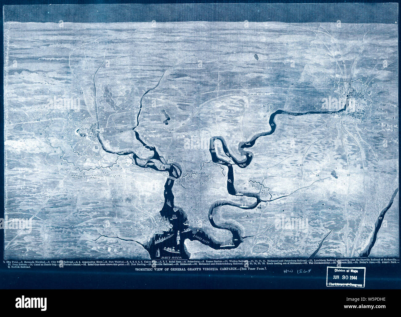 Civil War Maps 0519 Isometric view of General Grant's Virginia campaign ...