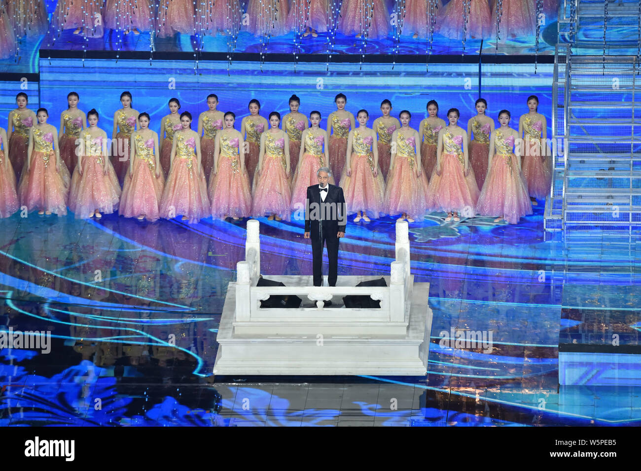Italian singer Andrea Bocelli performs "Nessun Dorma" of Puccini's ...