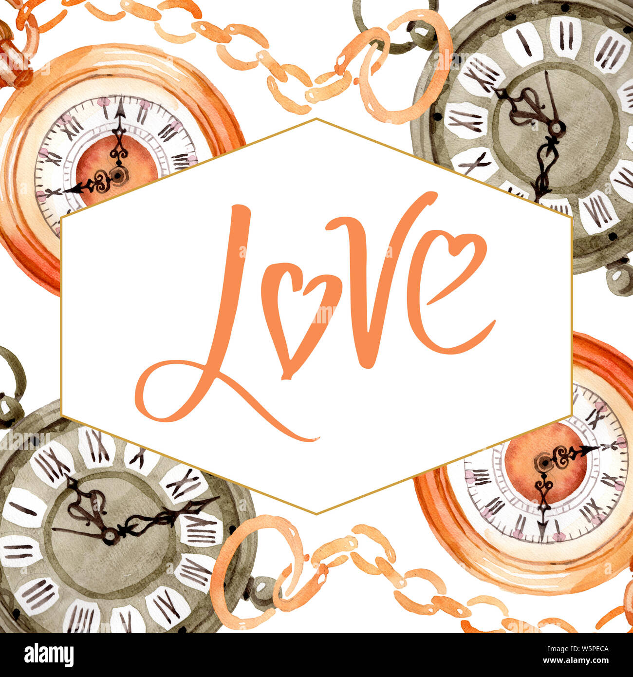 Vintage old clock pocket watch. Watercolor background illustration set ...