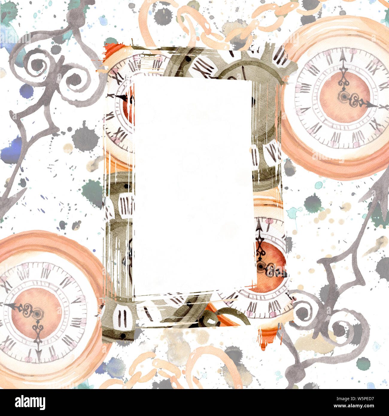 Vintage old clock pocket watch. Watercolor background illustration set ...