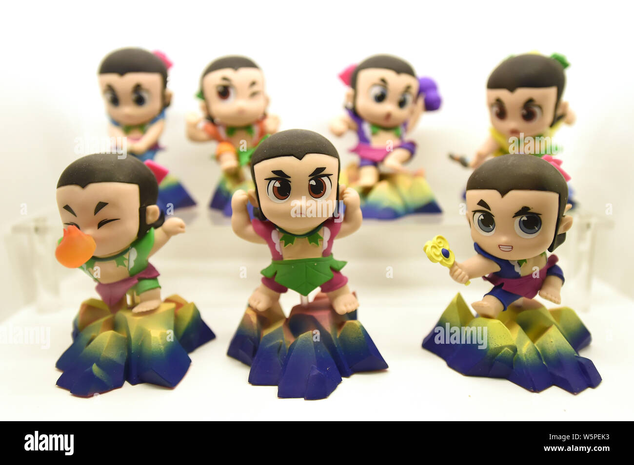 Statuettes of Chinese animation figures are on display at a pop-up ...