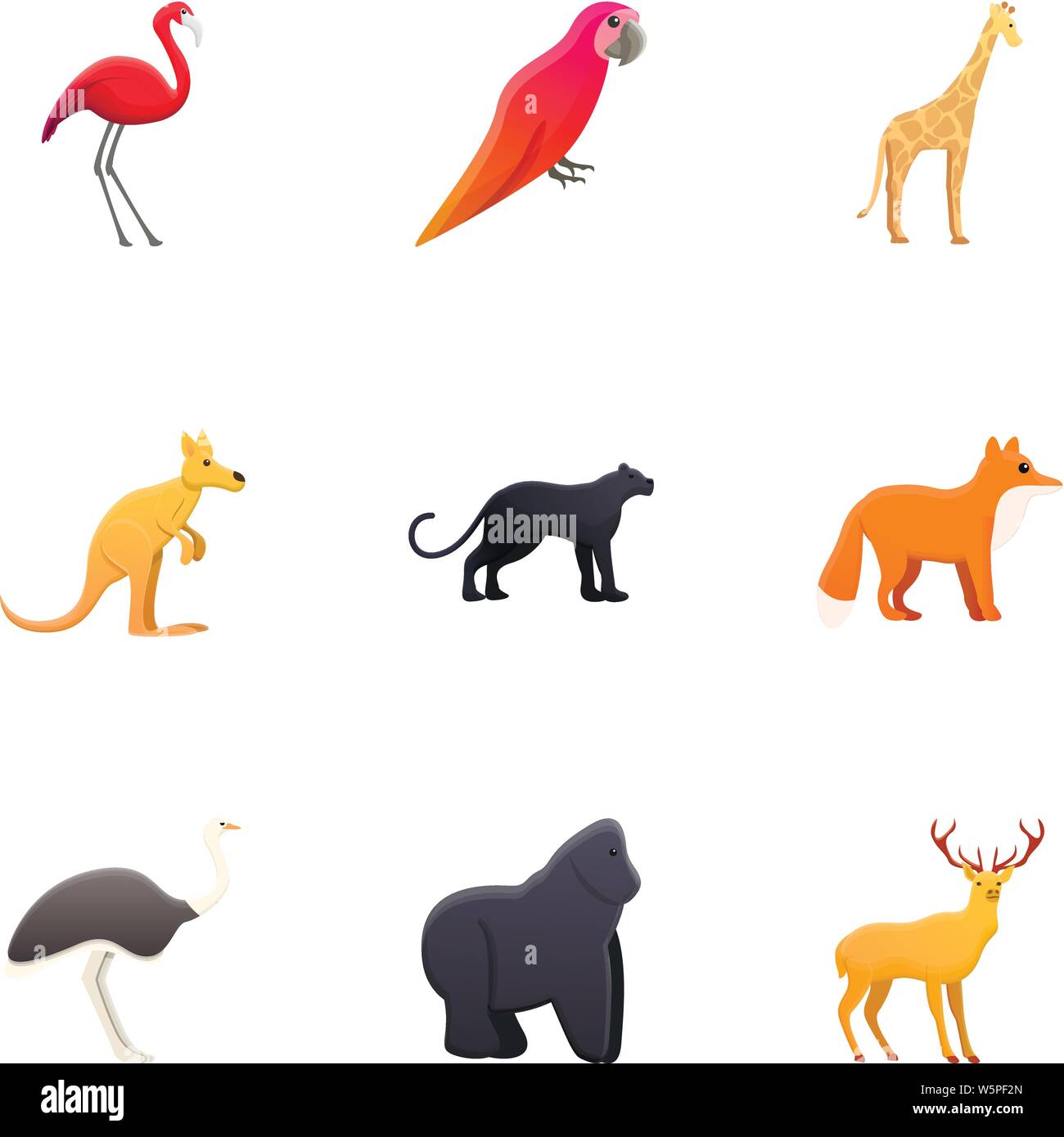 Zoo animals icon set. Cartoon set of 9 zoo animals vector icons for web ...