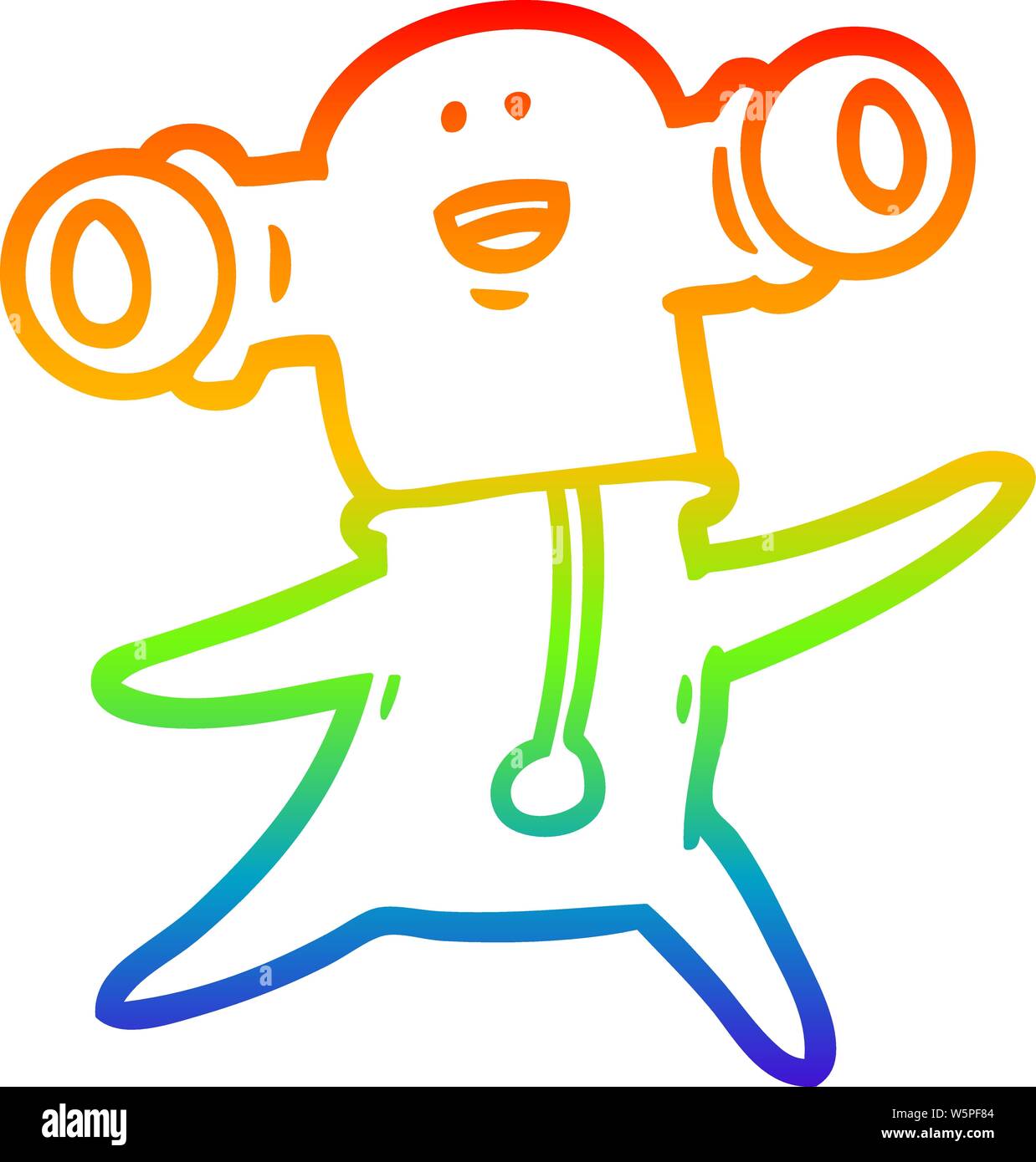 rainbow gradient line drawing of a friendly cartoon alien Stock Vector ...