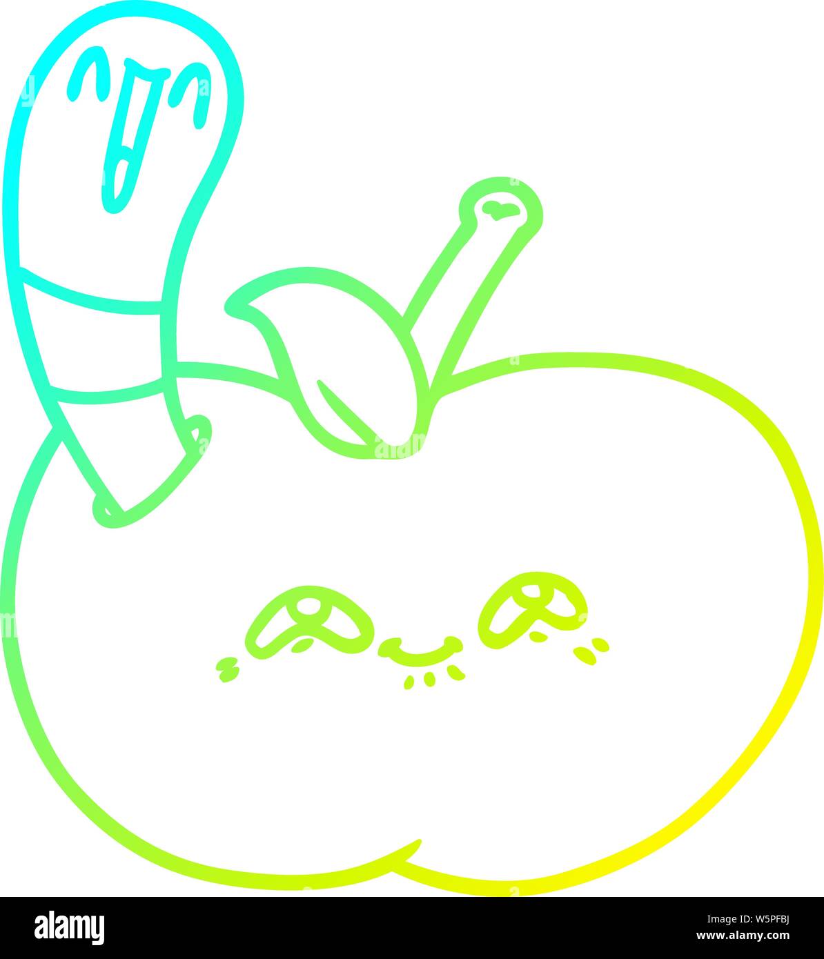 cold gradient line drawing of a cartoon worm in happy apple Stock ...