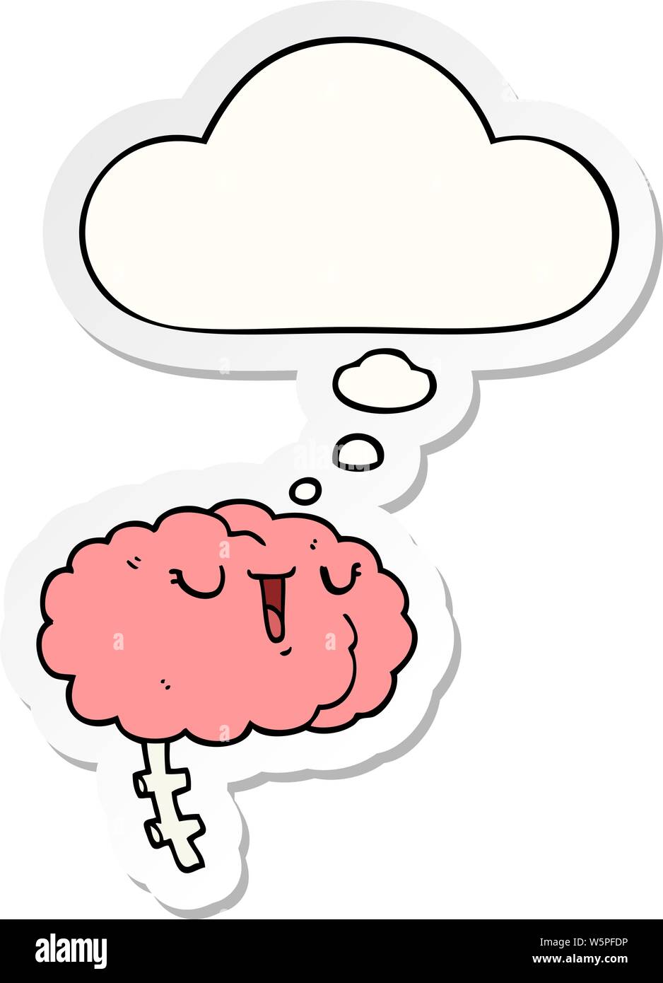 happy cartoon brain with thought bubble as a printed sticker Stock ...
