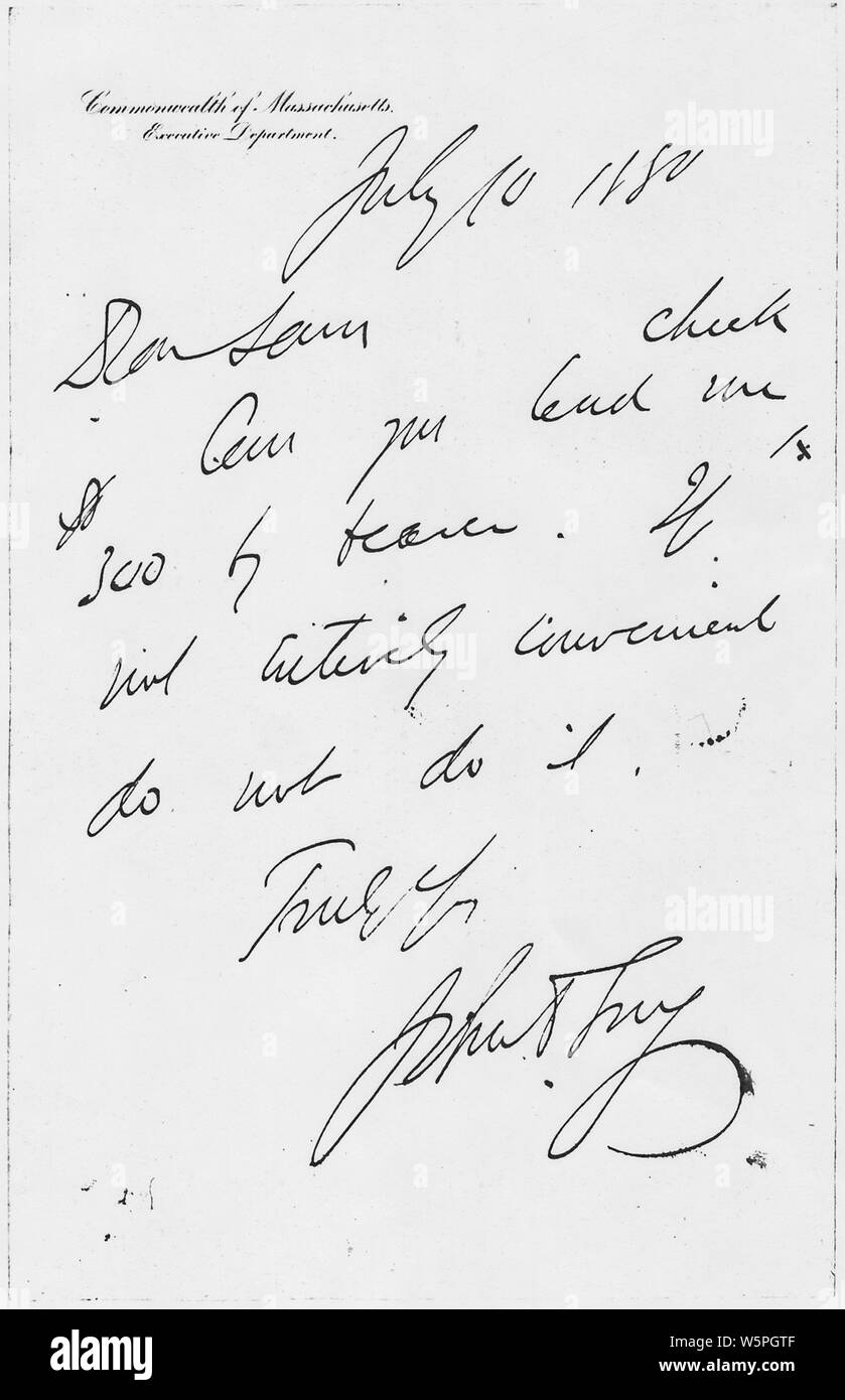 John D. Long Note July 10, 1880; Scope and content: Handwritten note of ...