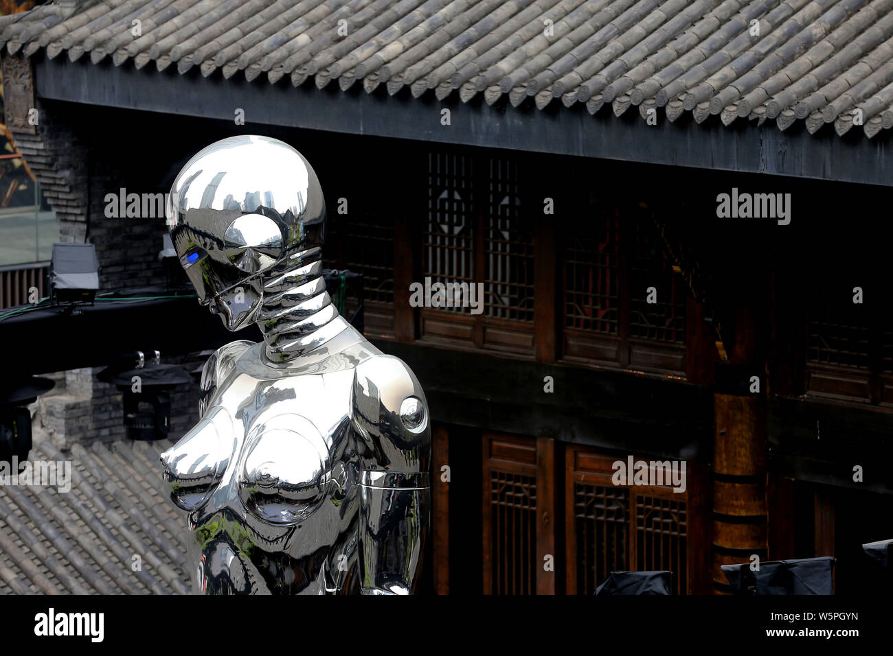 A 10-meter-tall sculpture featuring shape of a robotic beauty is ...
