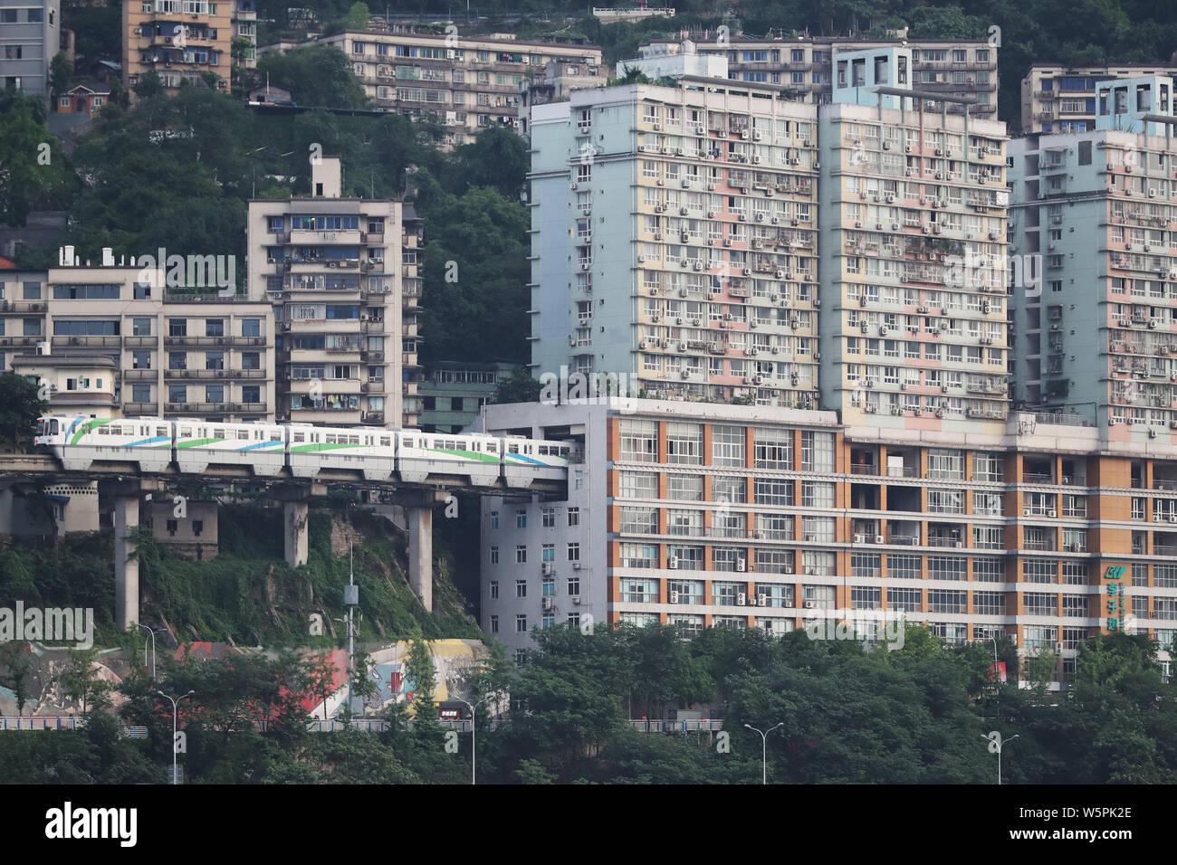 --FILE--A monorail train drives into a building at the Liziba Station ...