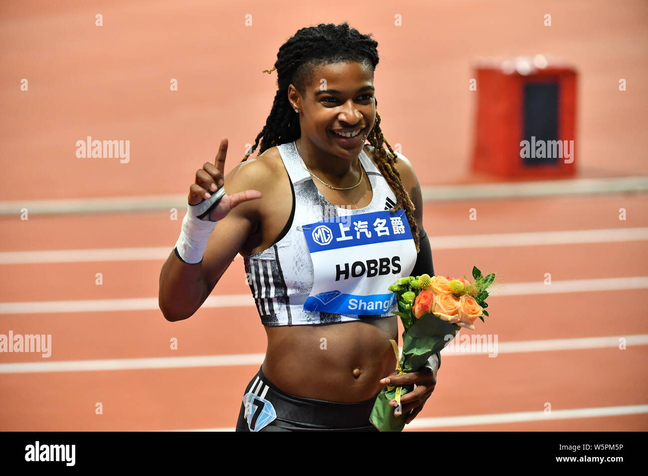 American professional track and field athlete Aleia Hobbs celebrates ...