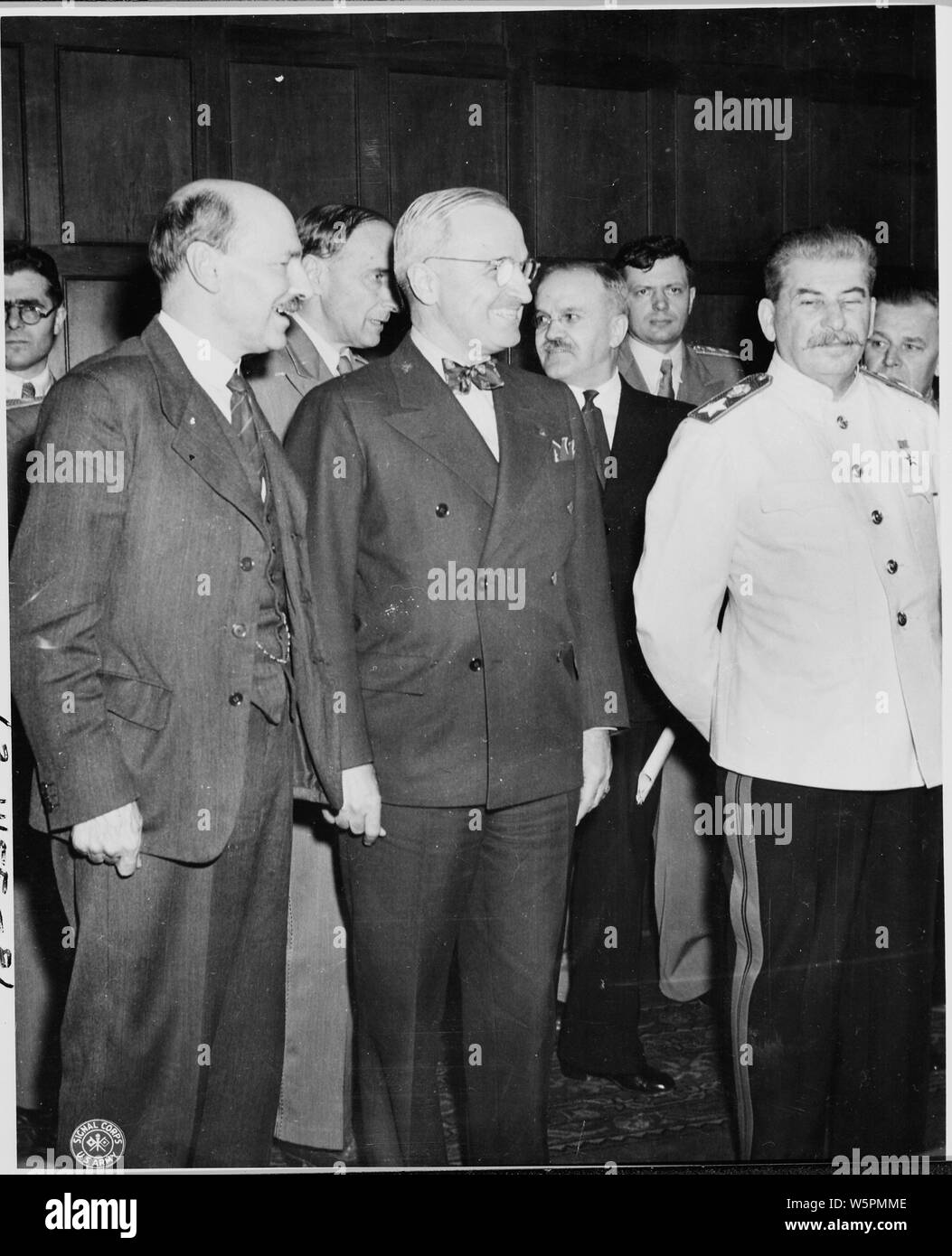 L to R: British Prime Minister Clement Attlee, President Harry S ...