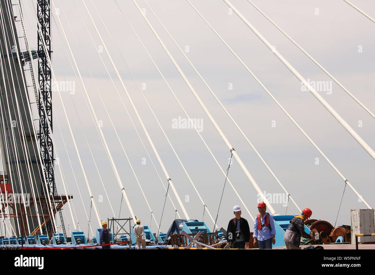 View of the steel truss girder of the world's longest cable-stayed ...