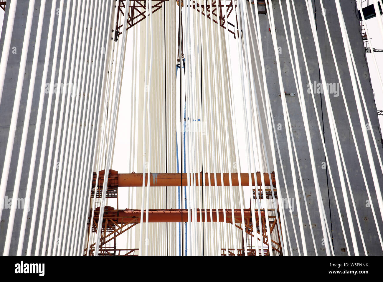View of the steel truss girder of the world's longest cable-stayed ...