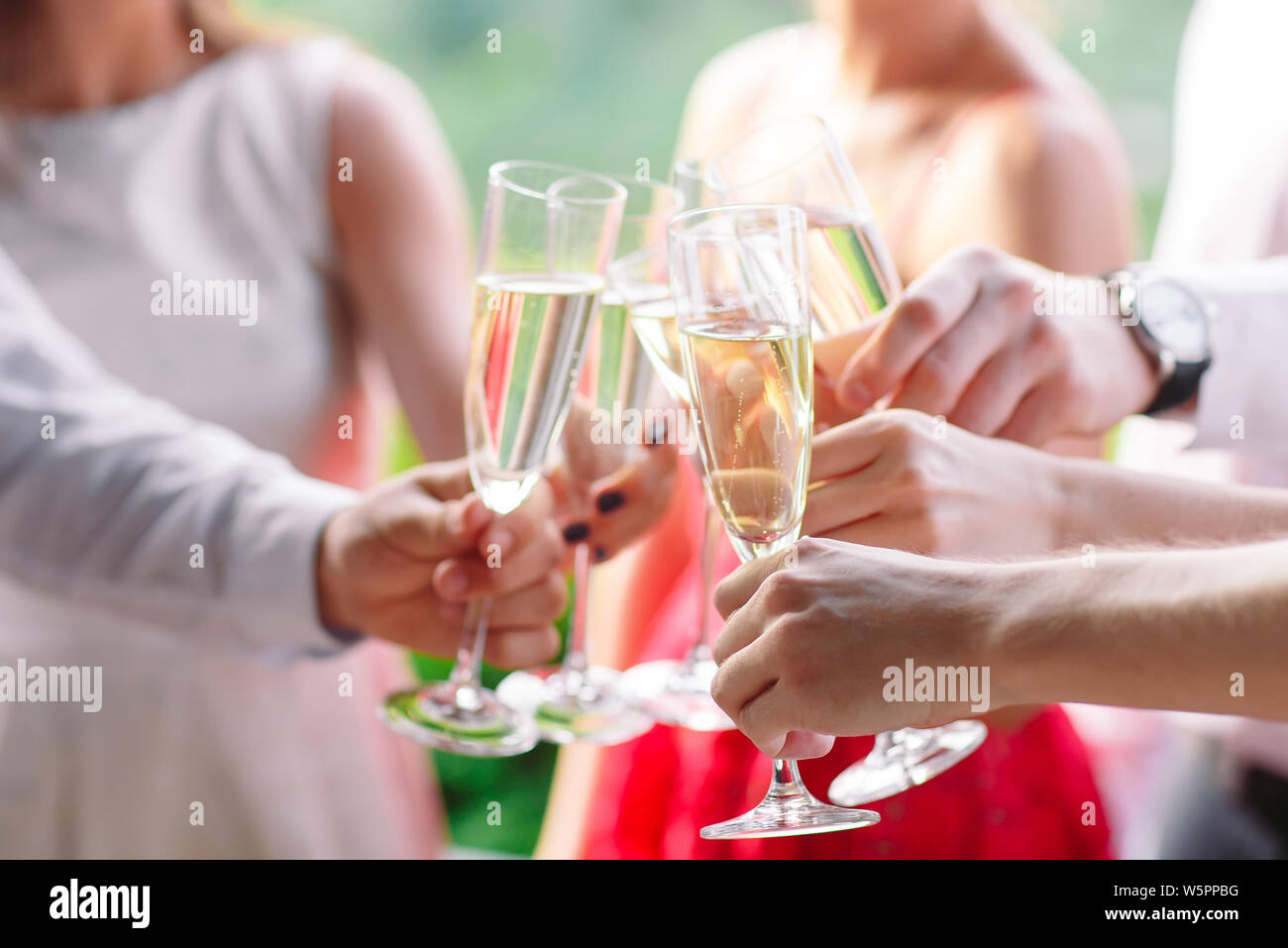 Friends in the restaurant having a toast Stock Photo - Alamy