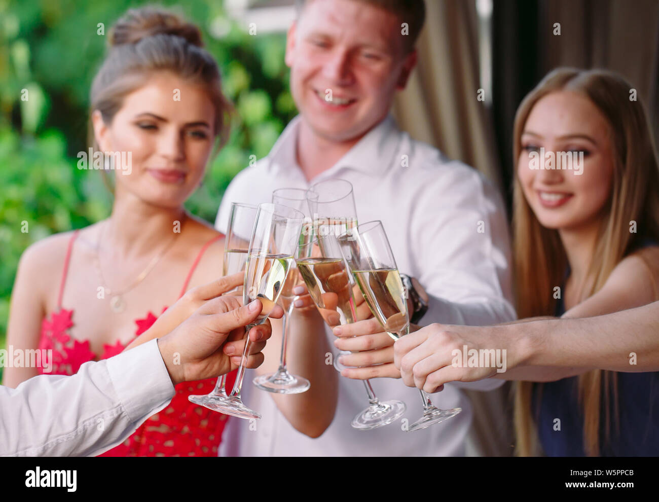 Friends in the restaurant having a toast Stock Photo - Alamy
