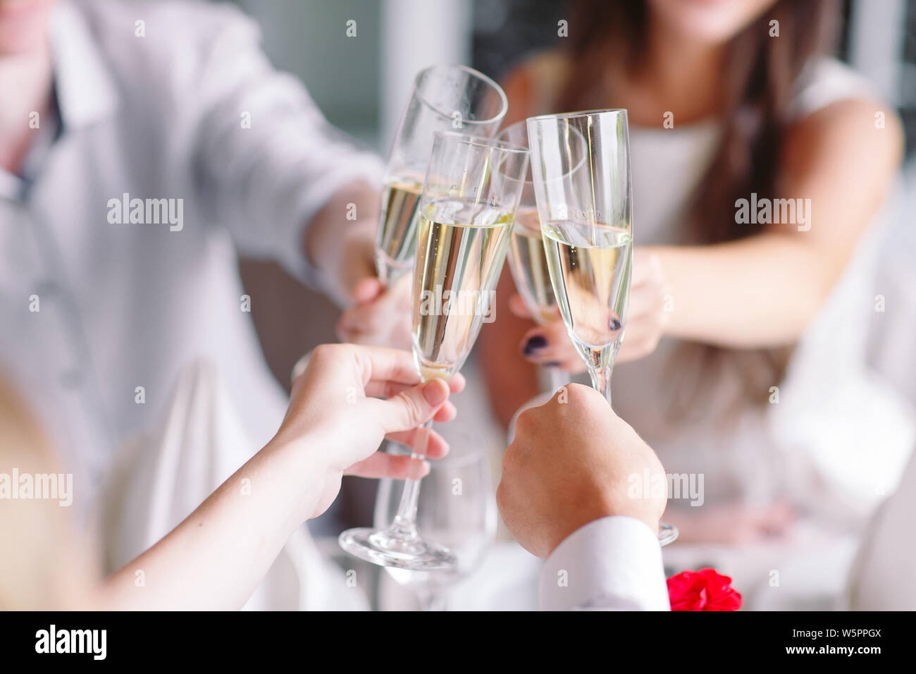 Friends in the restaurant having a toast Stock Photo - Alamy