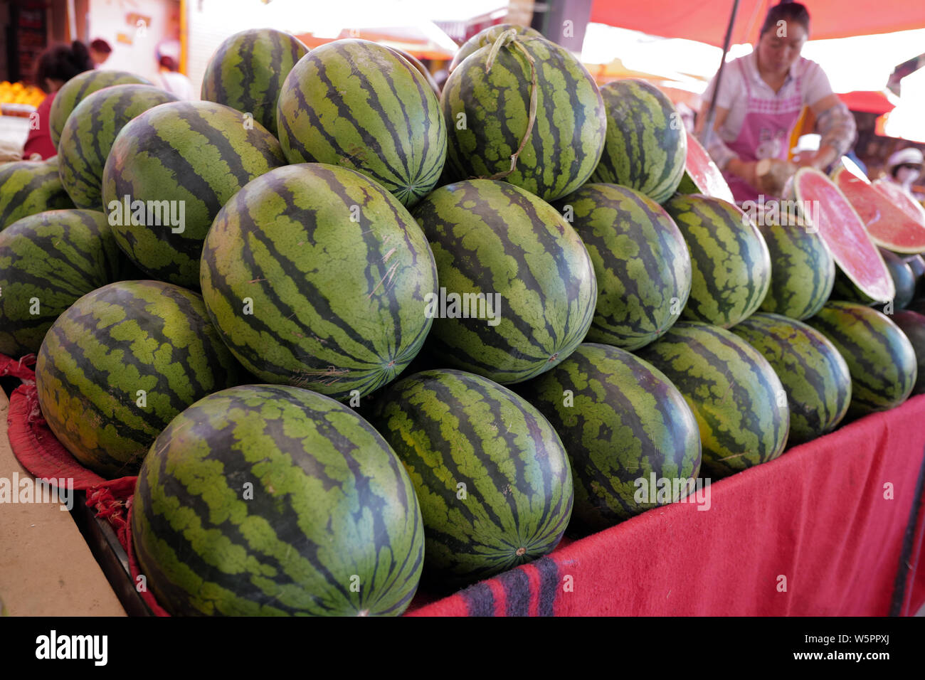 --FILE--The watermelons are for sale at a wholesale market in Kunming ...