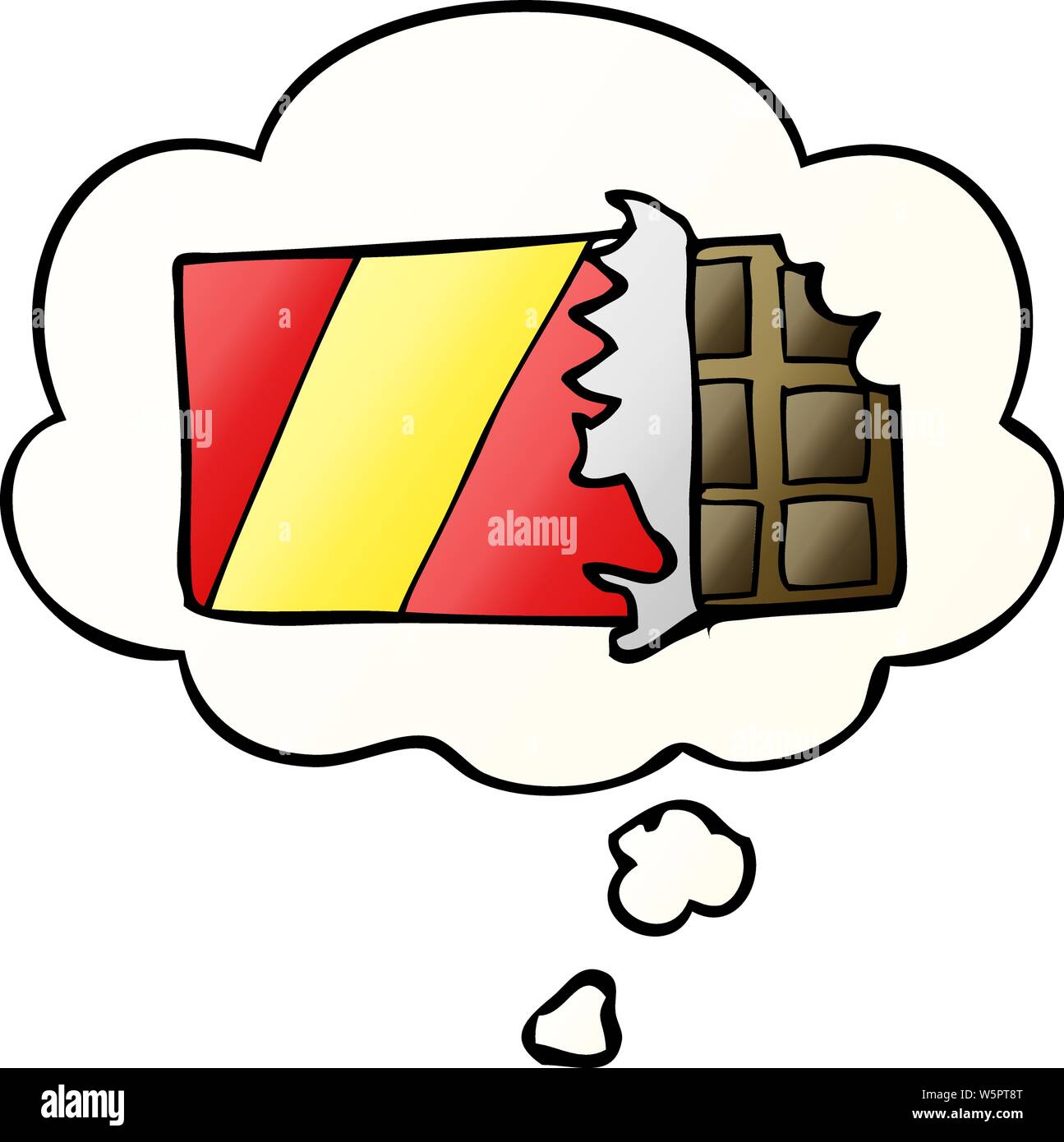 cartoon chocolate bar with thought bubble in smooth gradient style ...