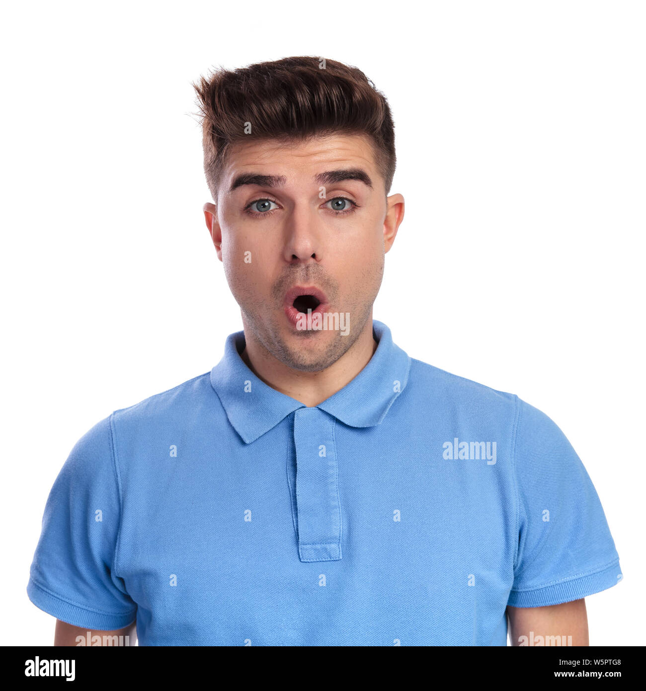 super amazed casual man , portrait on white background Stock Photo - Alamy