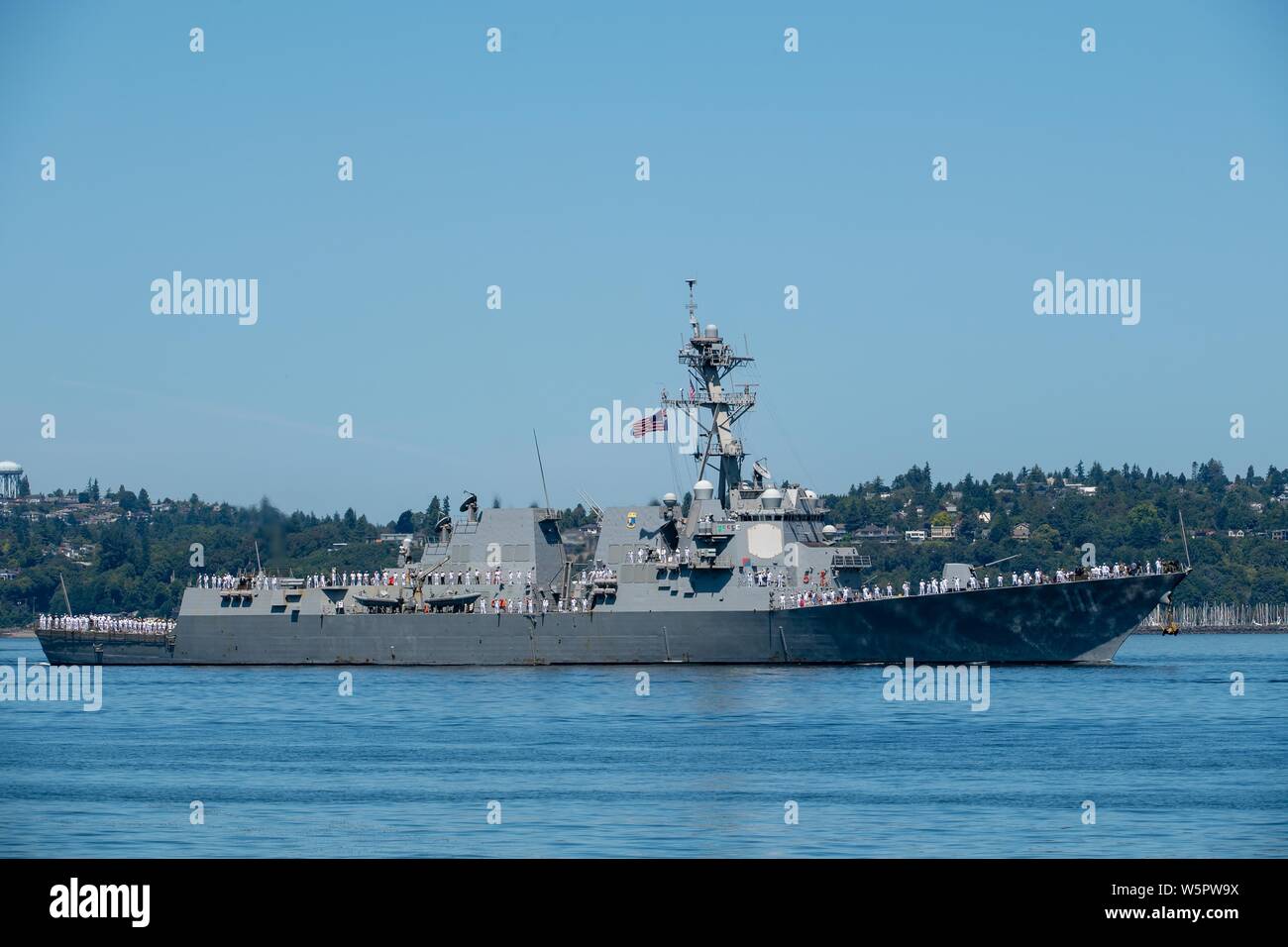 190729-N-AD499-1122 SEATTLE (July 29, 2019) The Arleigh Burke-class guided-missile destroyer USS ...