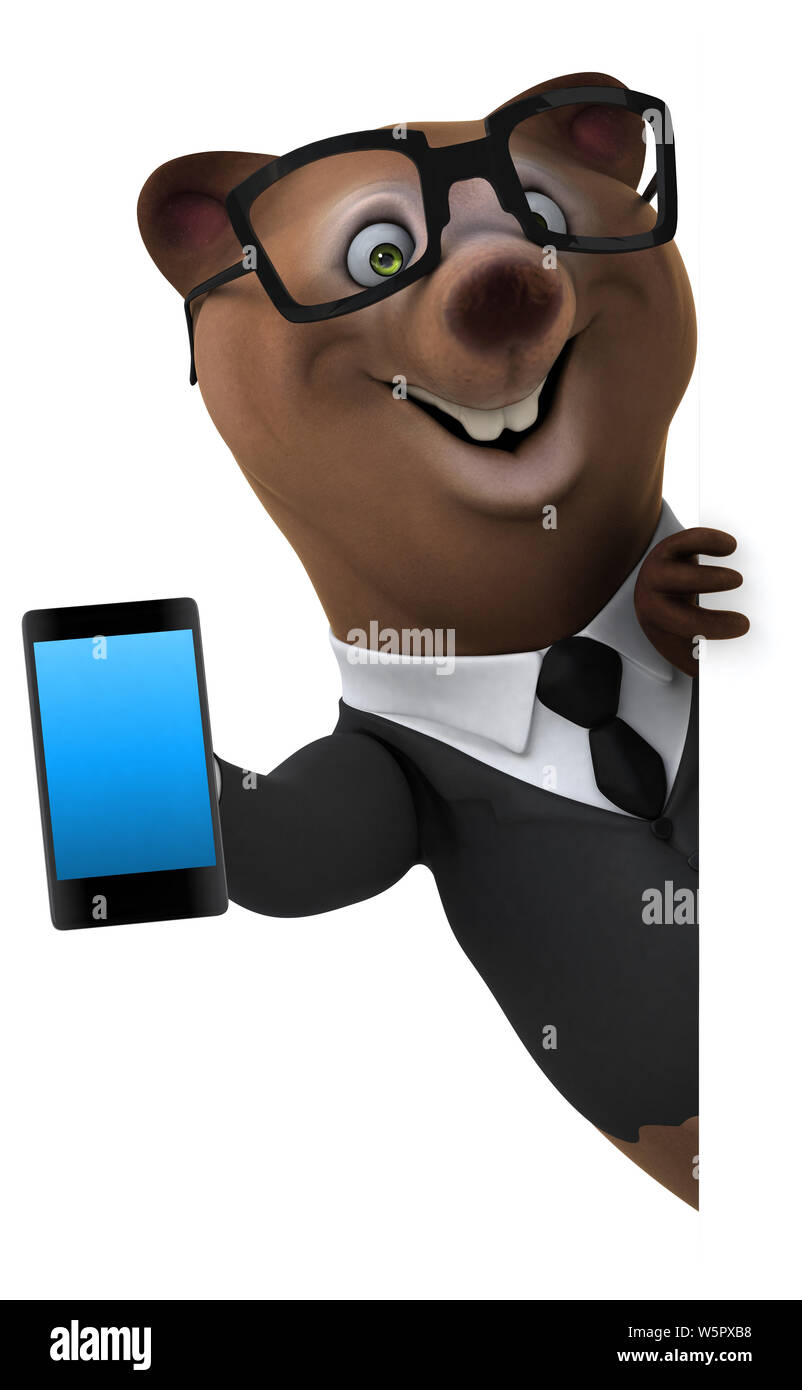 Fun bear with a phone - 3D Illustration Stock Photo - Alamy