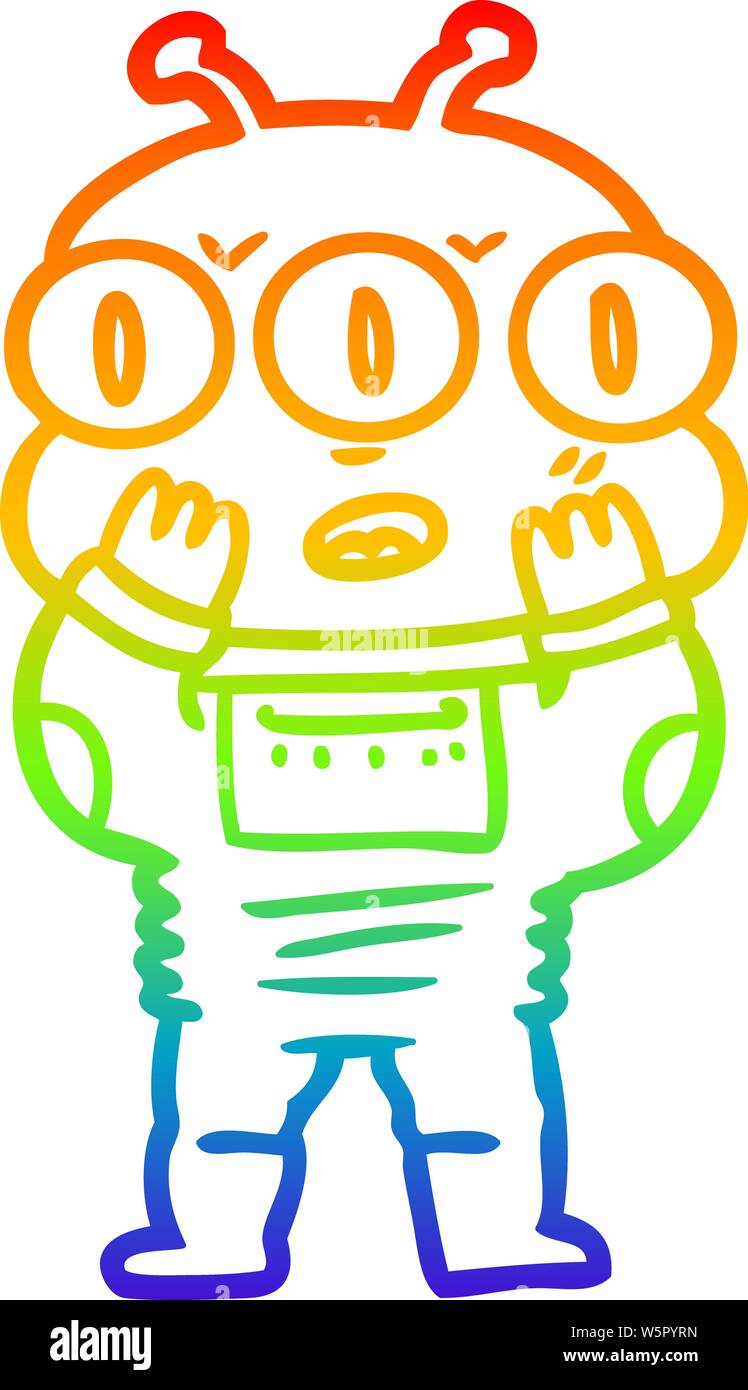 rainbow gradient line drawing of a surprised three eyed alien Stock ...
