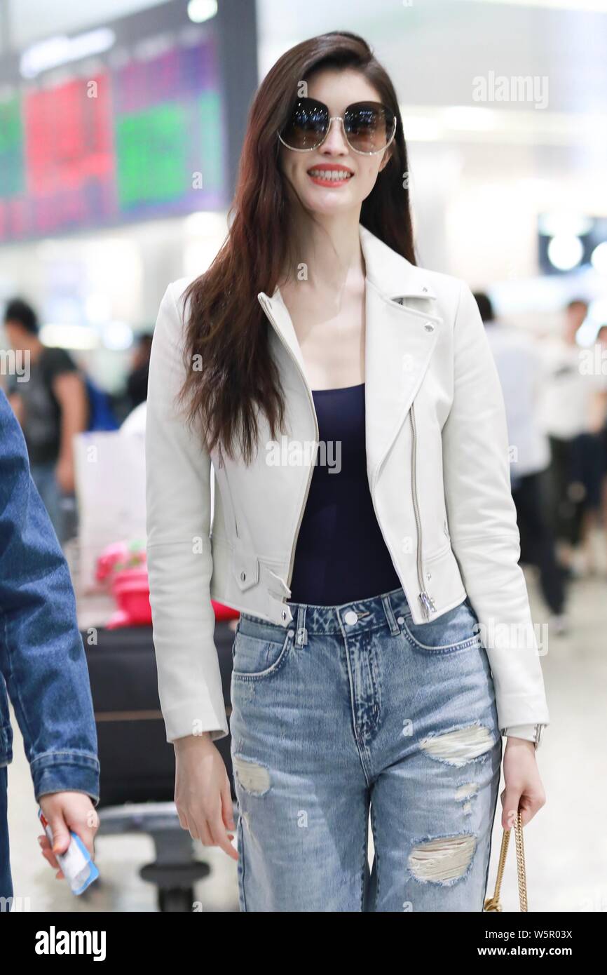 Chinese model He Sui arrives at the Beijing Capital International ...